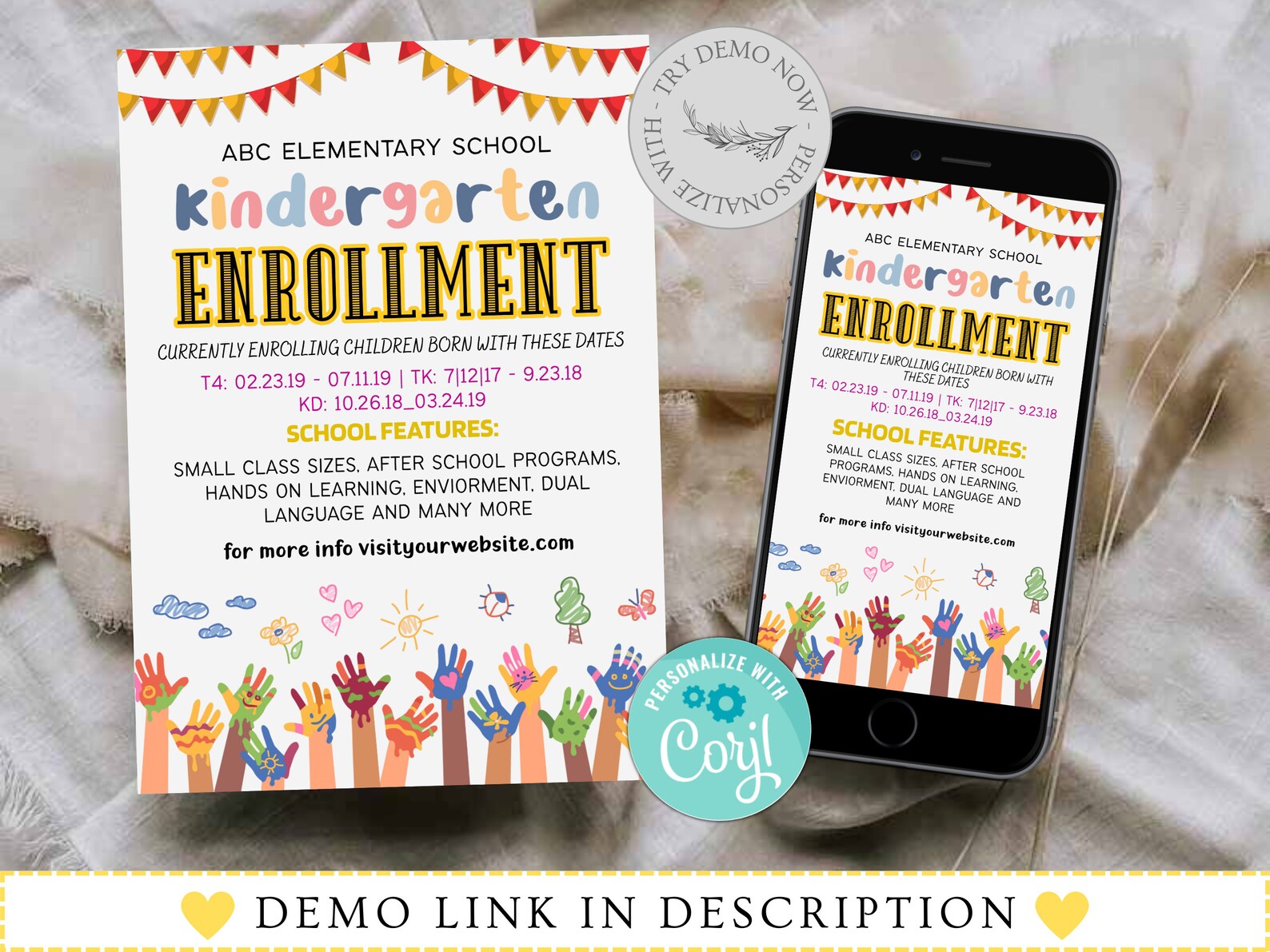 Kindergarten Enrollment Registration Flyer, Printable PTA PTO Flyer ...