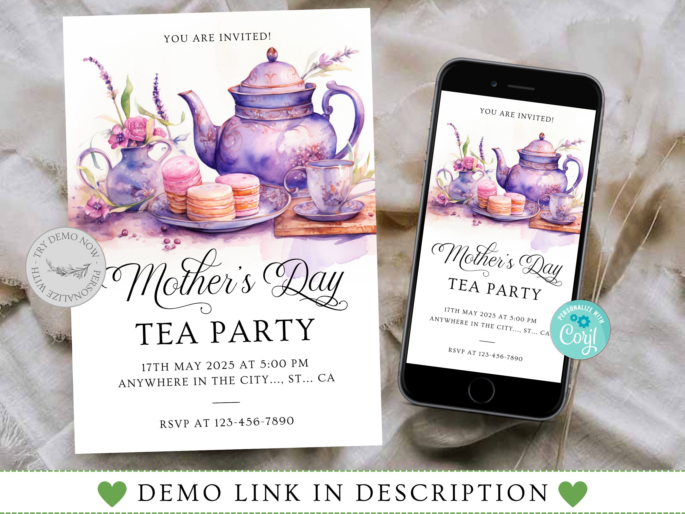 Mothers Day Tea Party Invitation, Tea Party Invitation, Mother's Day ...