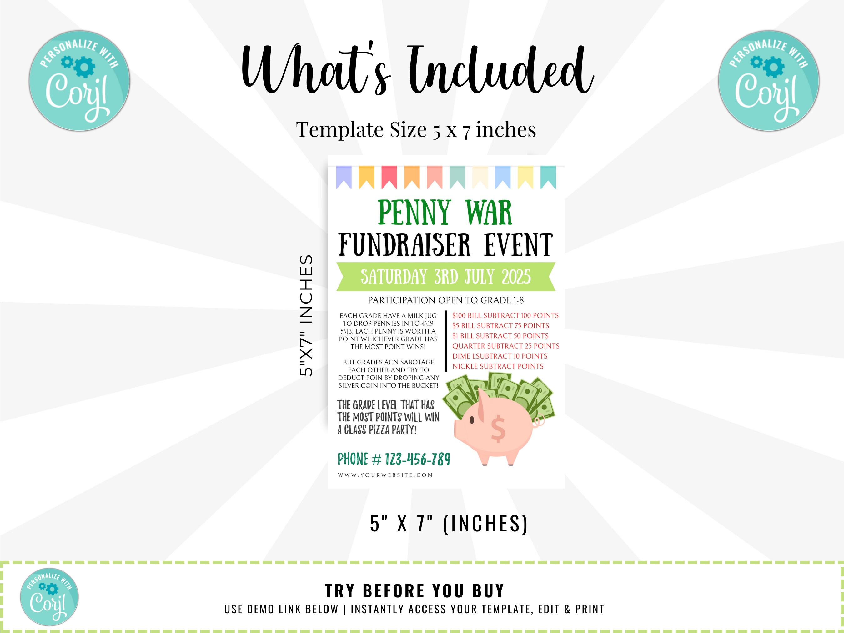 Penny War Fundraiser Flyer, Printable School Fundraiser Event ...