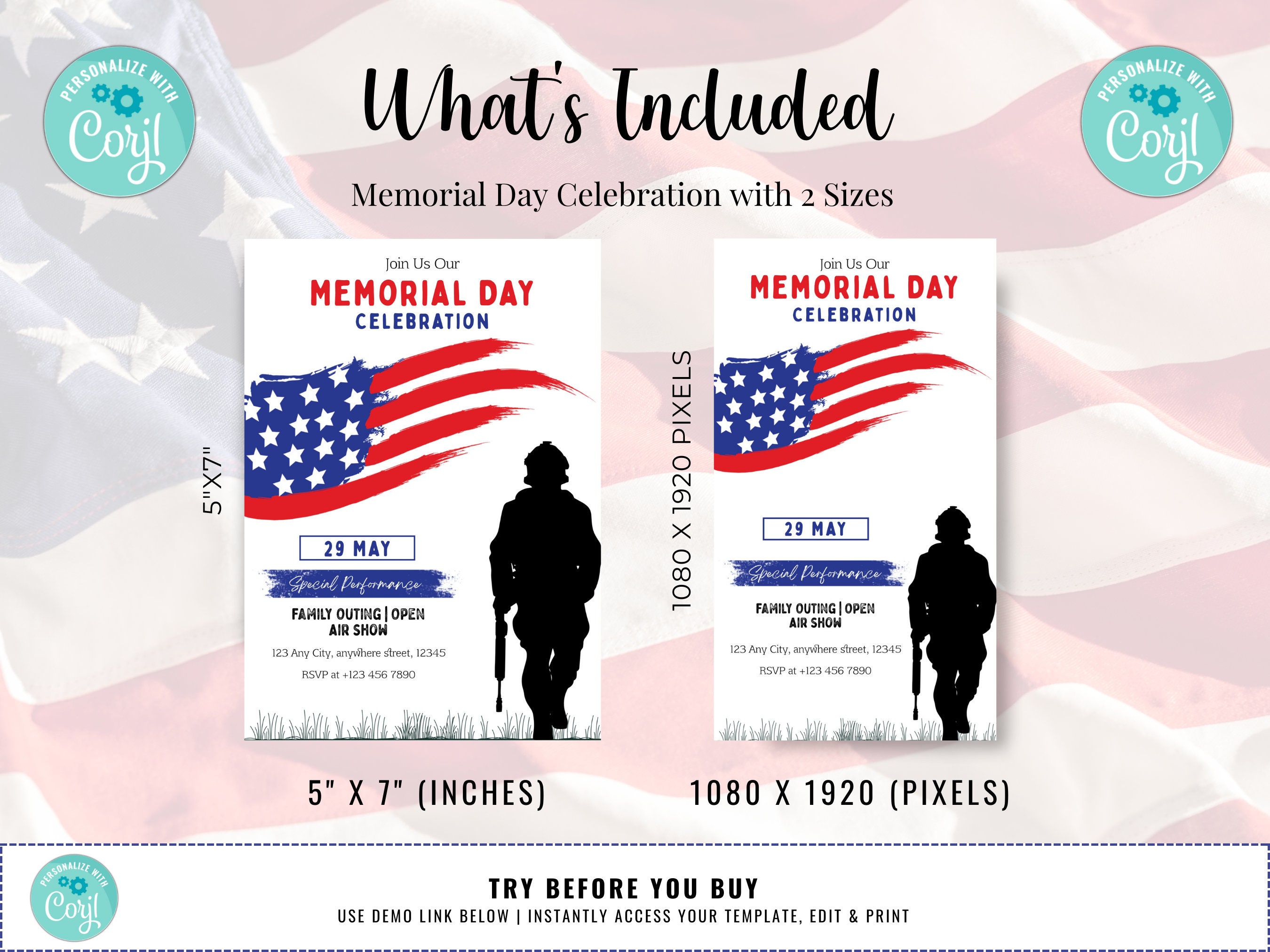 Memorial Day Celebration Invitation Template Memorial Day - Etsy
