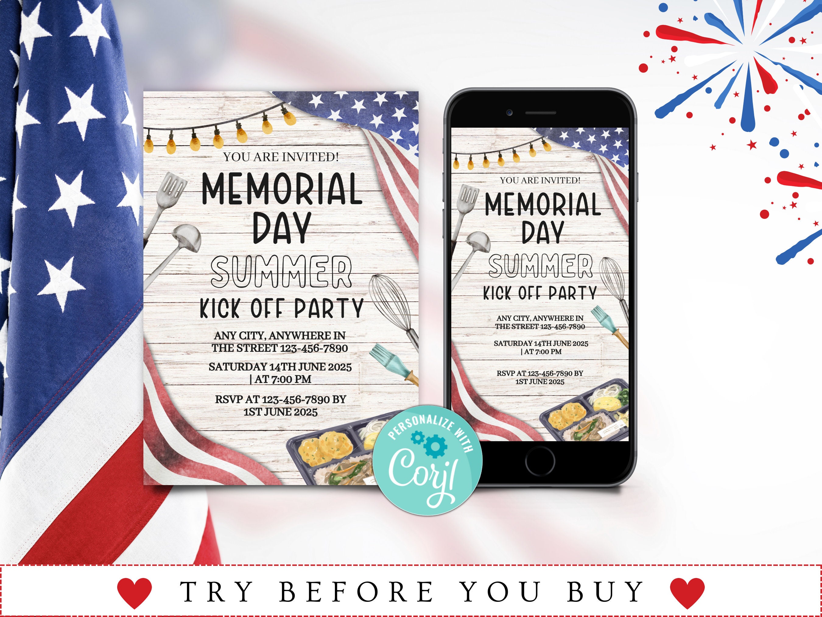 Memorial Day Party Invitation, Memorial Day Picnic Invite, Summer Kick ...
