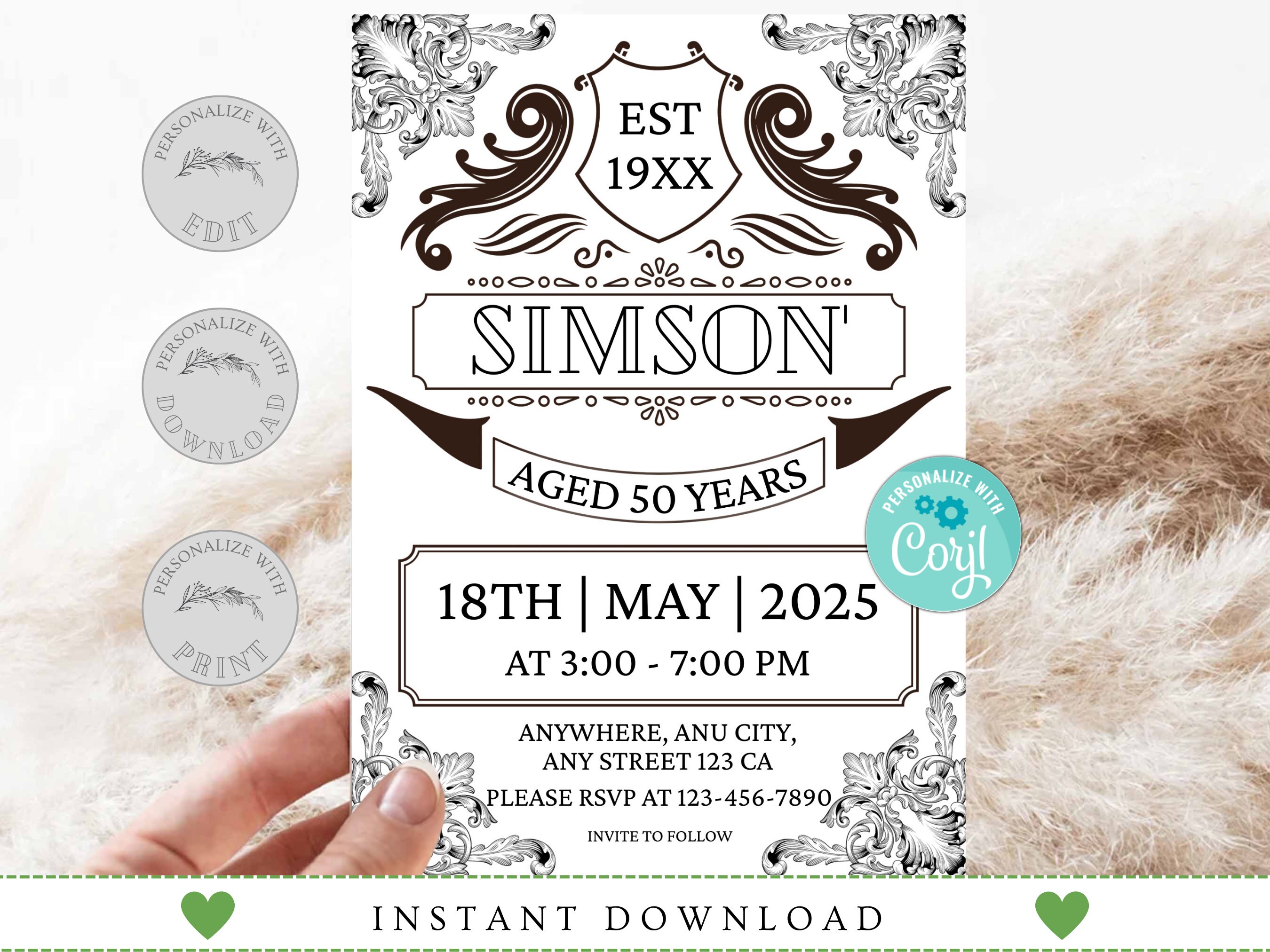 Vintage Birthday Party Invitation, Vintage 50th Party Invitation ...