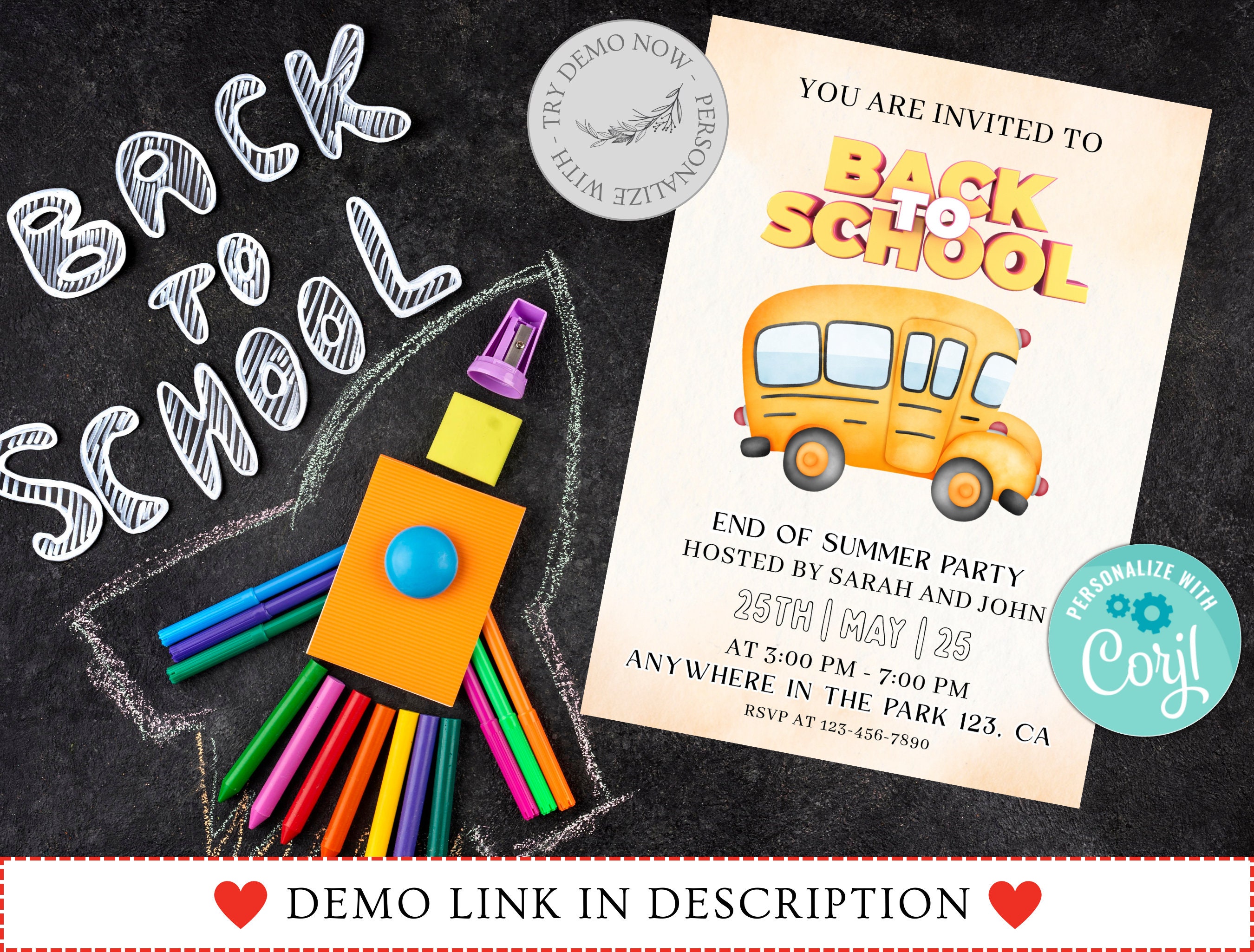 Editable Back to School Party Invitation, End of Summer Party Invitation, Summer is Over Hello ...