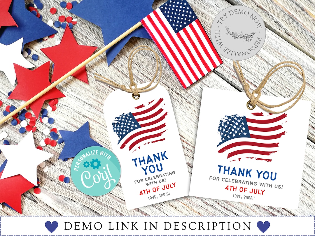American Flag 4th of July Favor Tag Template, Printable Modern July 4th ...