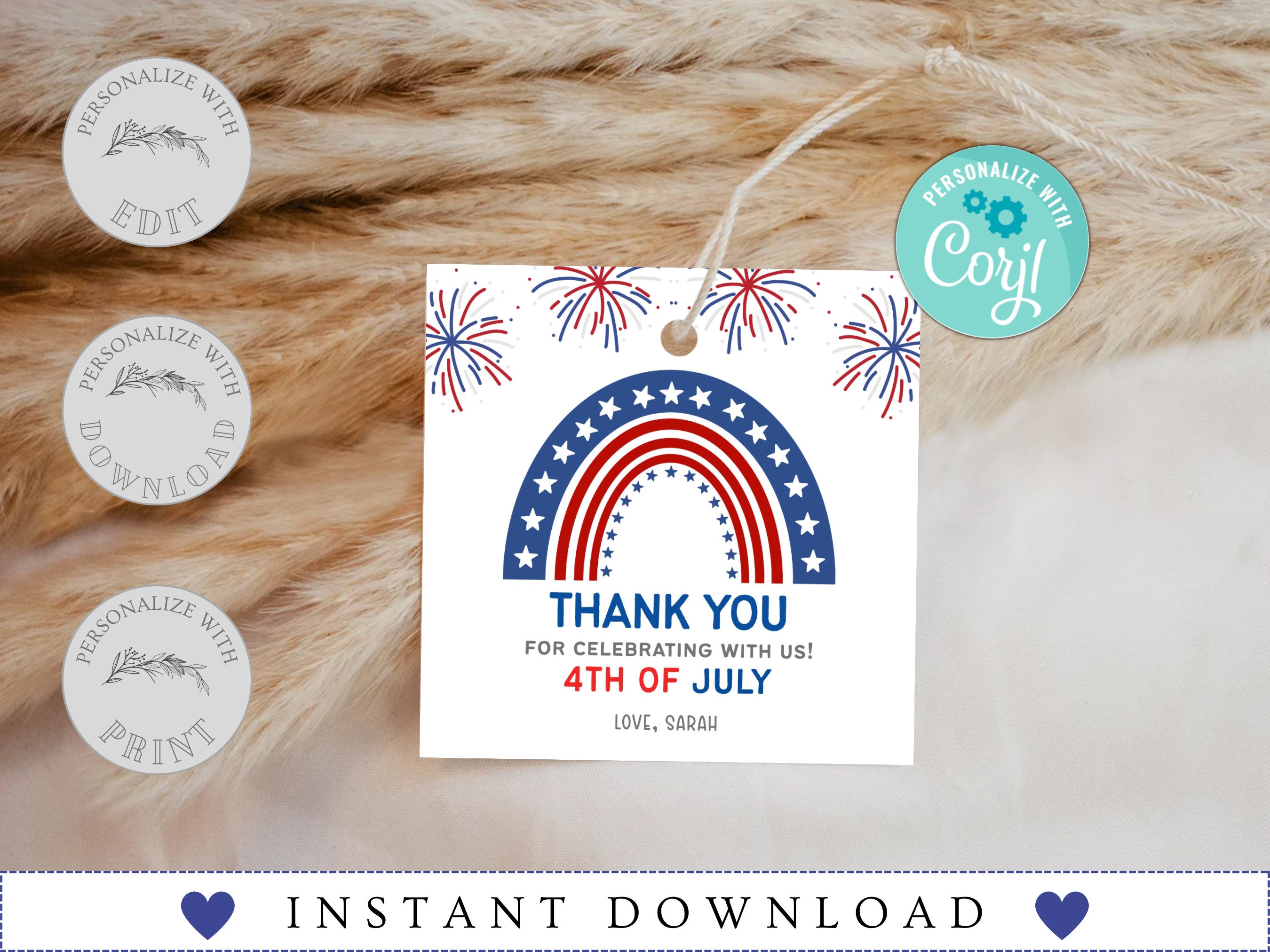 Printable Fourth of July Favor Tags EDITABLE Thank You Tags - Etsy