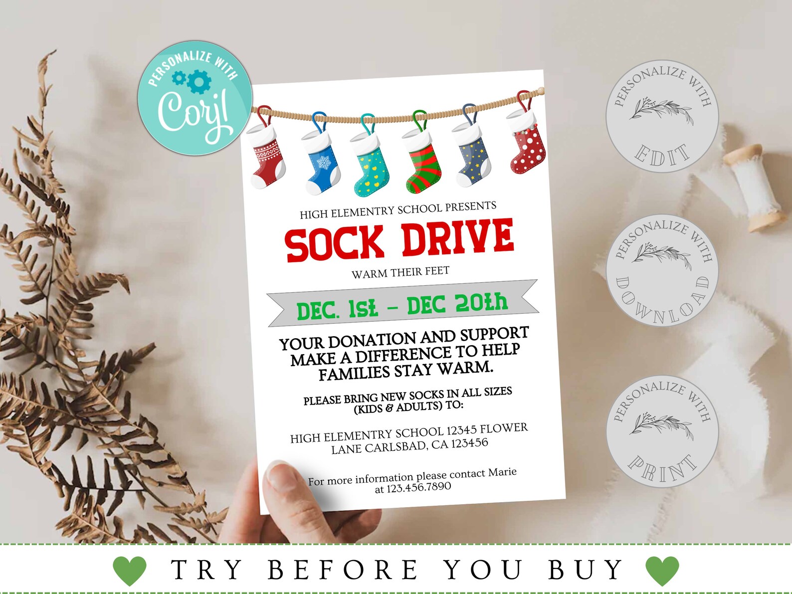 Winter Sock Drive Flyer Template, Sock Drive, Nonprofit Charity ...