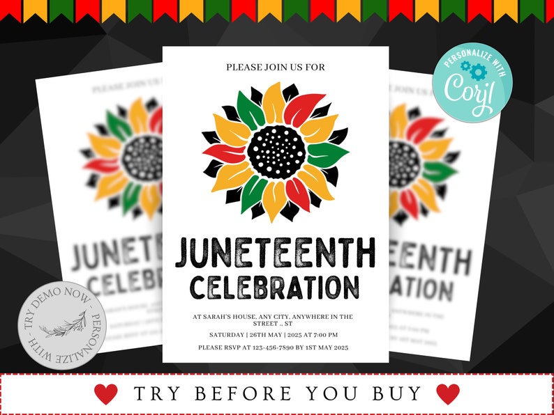 Juneteenth Celebration Digital Editable Template, Juneteenth Party ...