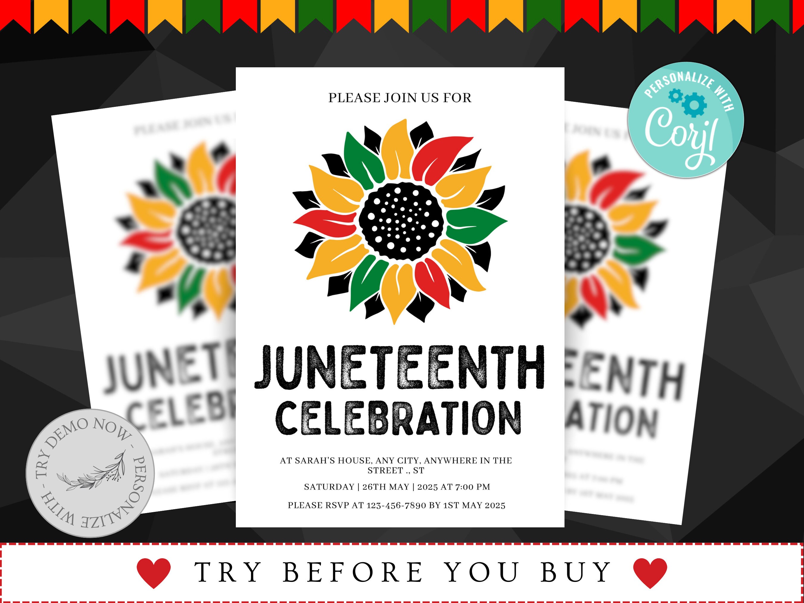 Juneteenth Celebration Digital Editable Template, Juneteenth Party ...