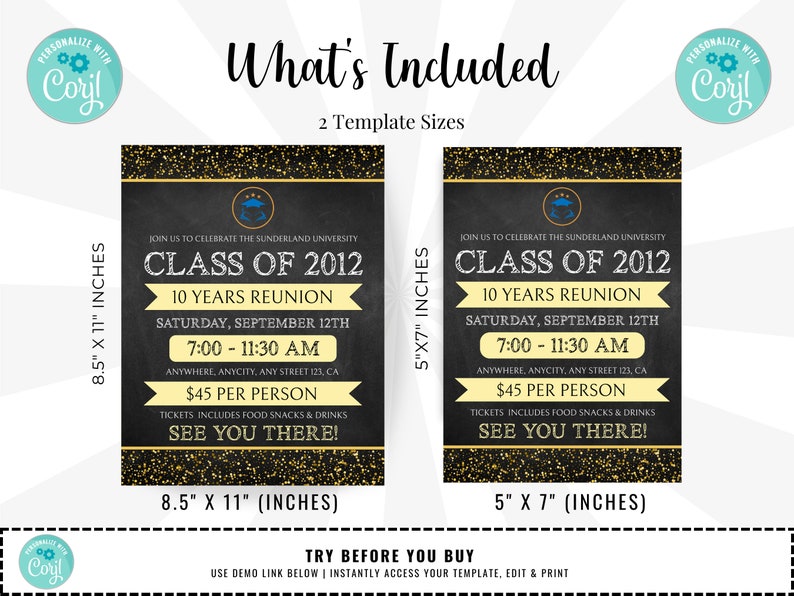 Editable and Printable College or High School Reunion Invitation Flyer ...
