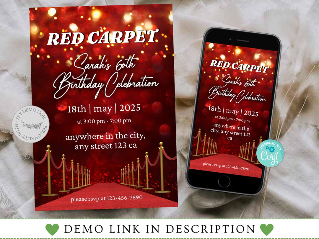Red Carpet Invitation Template, Red Carpet Party, Red Carpet Birthday ...