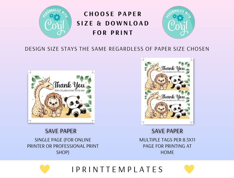 Editable Safari Birthday Thank You Card, Boy Wild One 1st Birthday Note ...