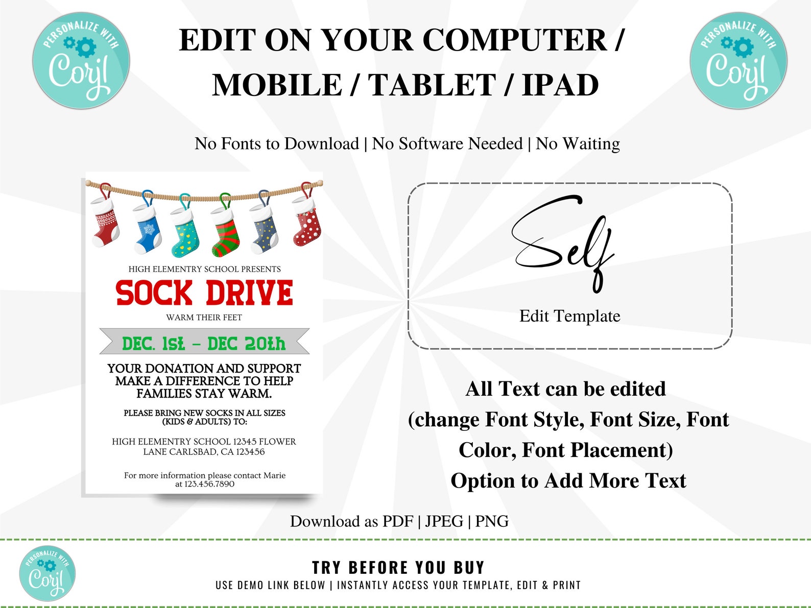 Winter Sock Drive Flyer Template, Sock Drive, Nonprofit Charity ...