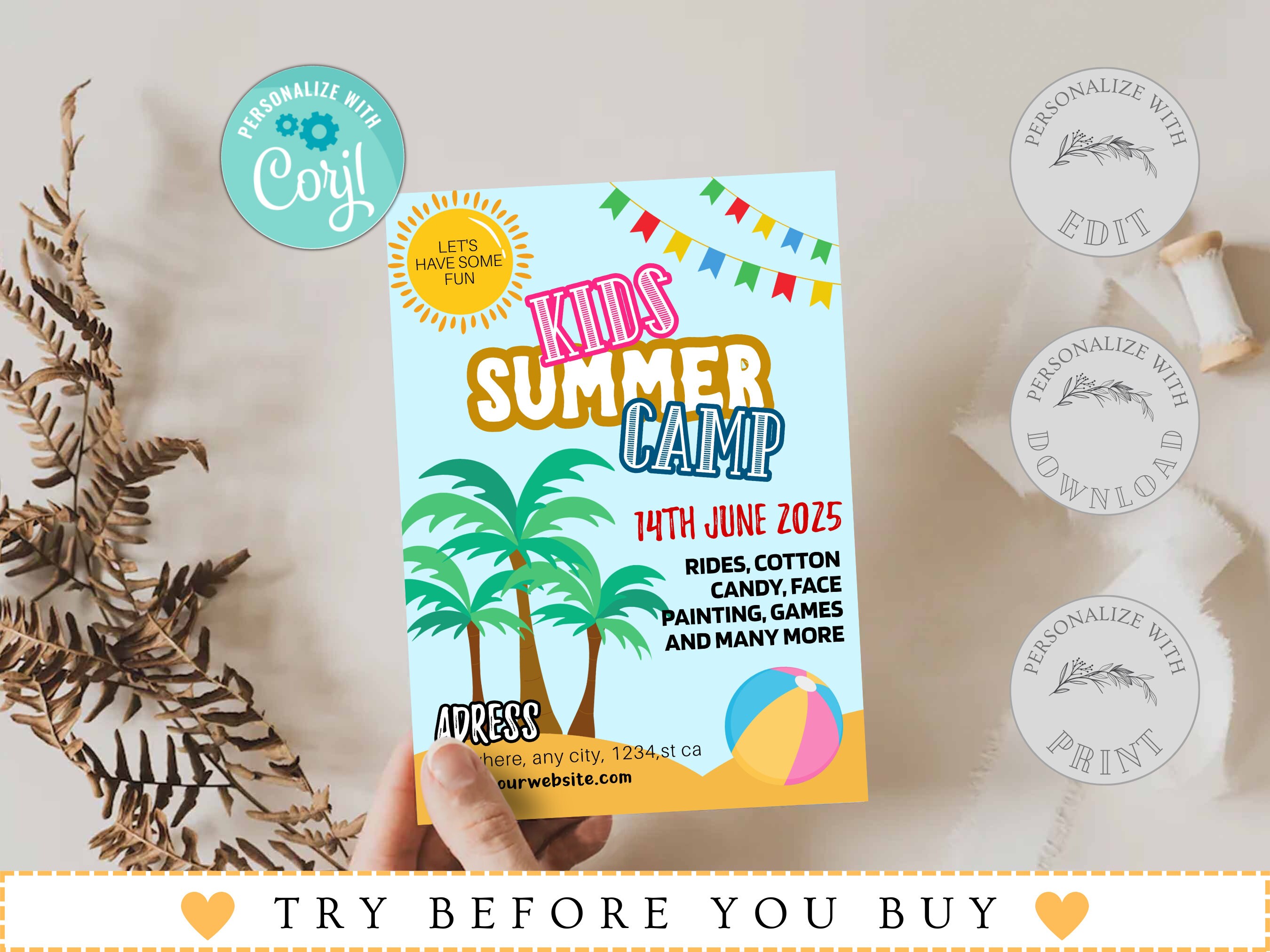 Editable Summer Camp Flyer Template, Kids Summer Camp Flyer Template ...