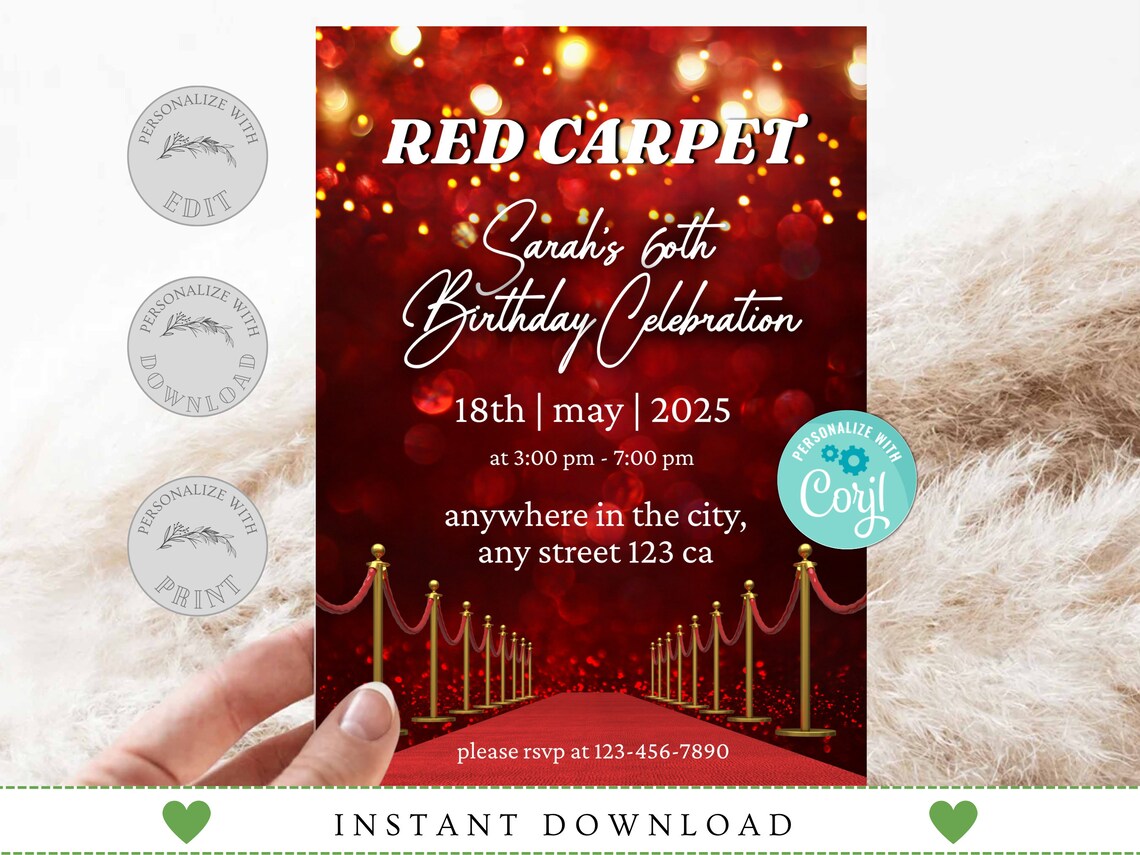 Red Carpet Invitation Template, Red Carpet Party, Red Carpet Birthday ...