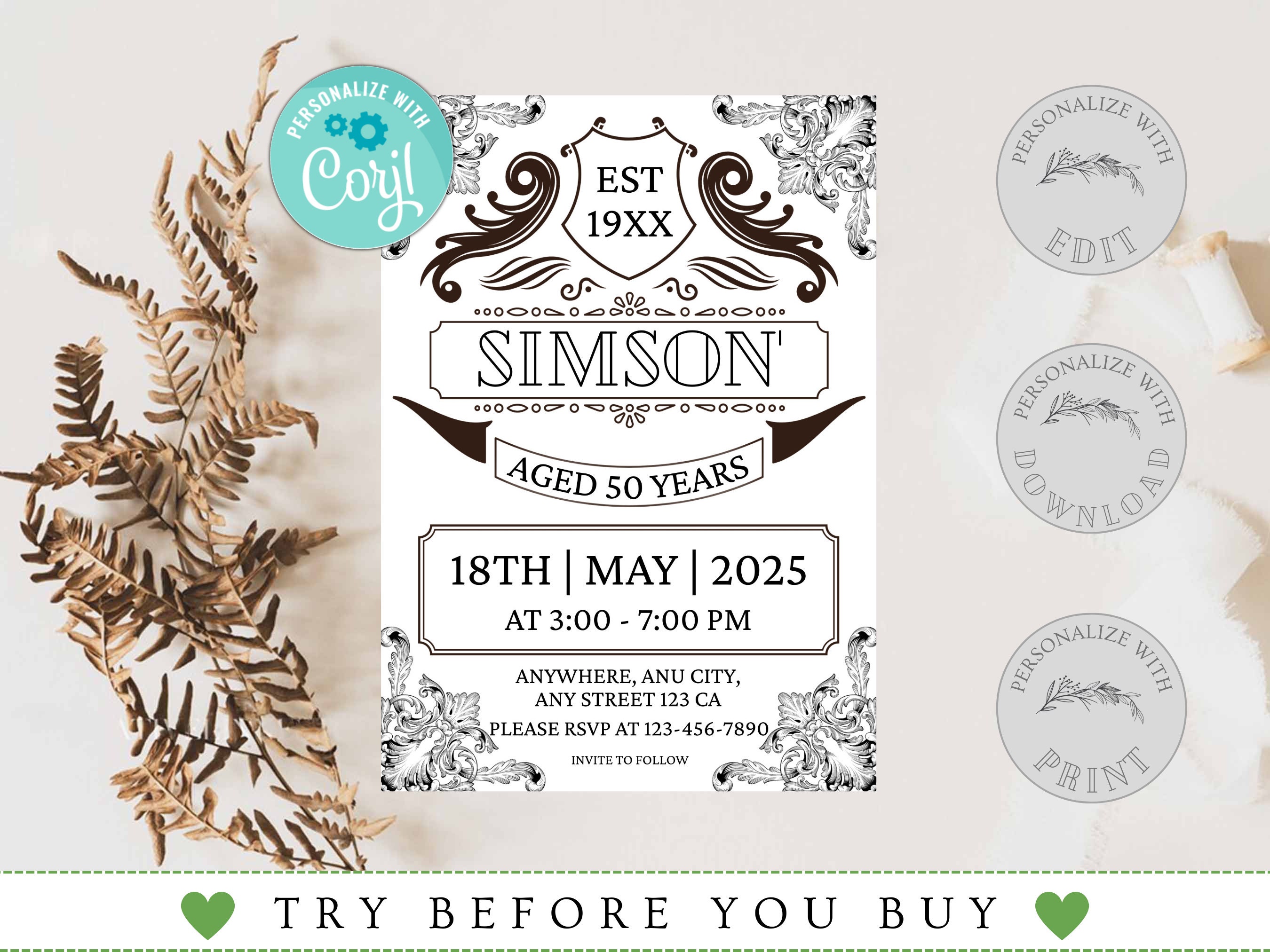 Vintage Birthday Party Invitation, Vintage 50th Party Invitation ...