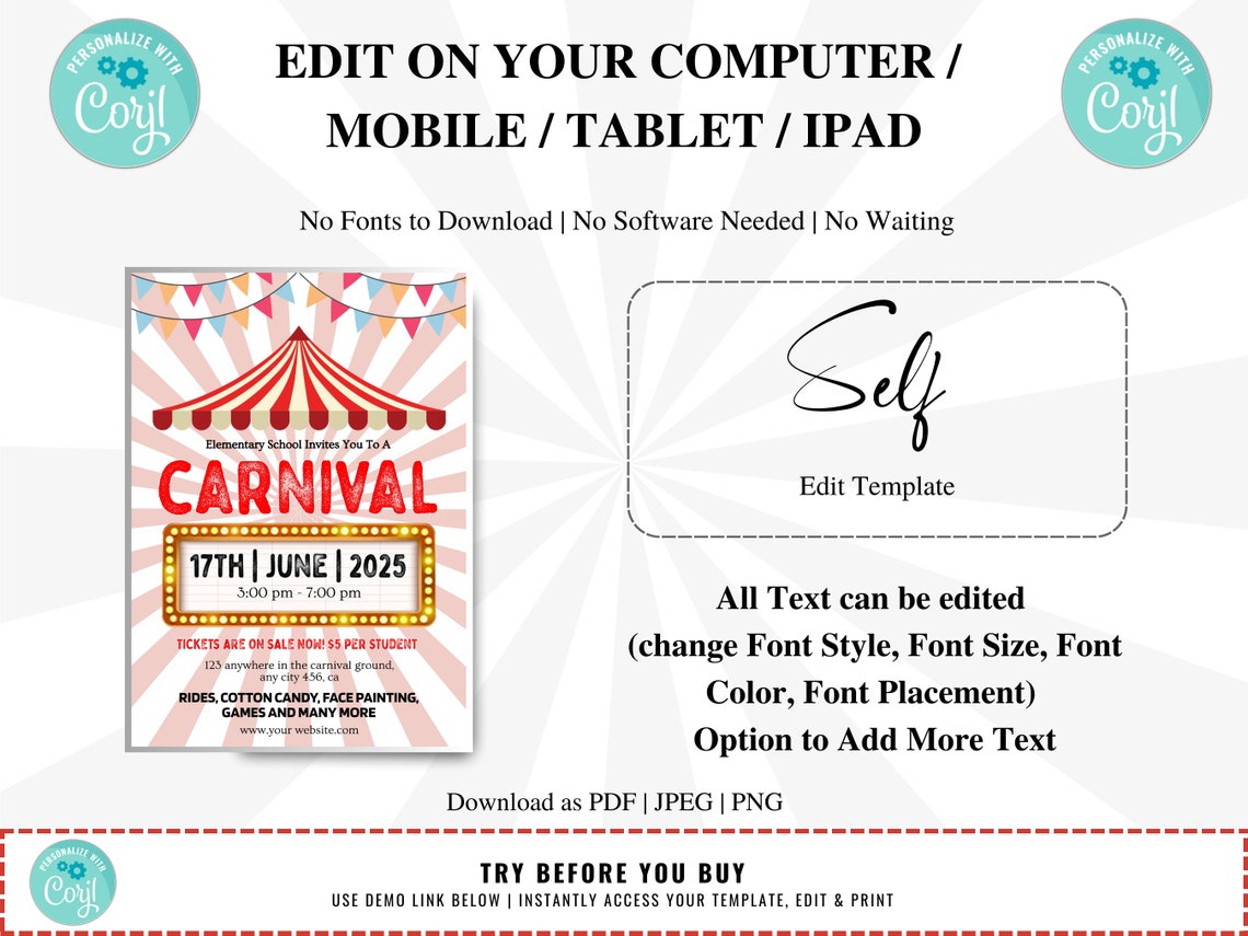 Editable Carnival Flyer Template, Fair Event, Digital Download ...