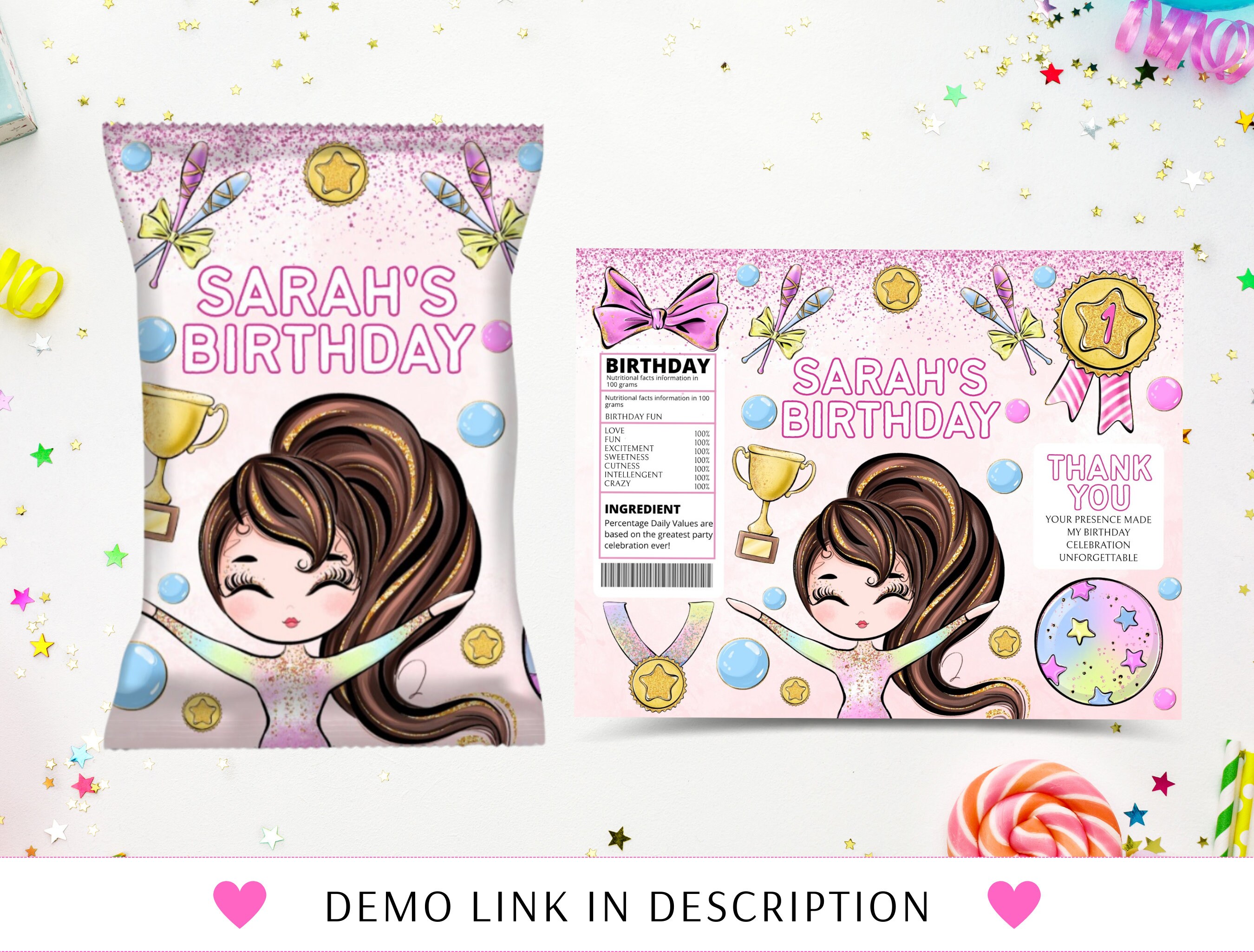 Gymnastics Chip Bag Label Template, Editable Chips Wrapper, Party Favor ...