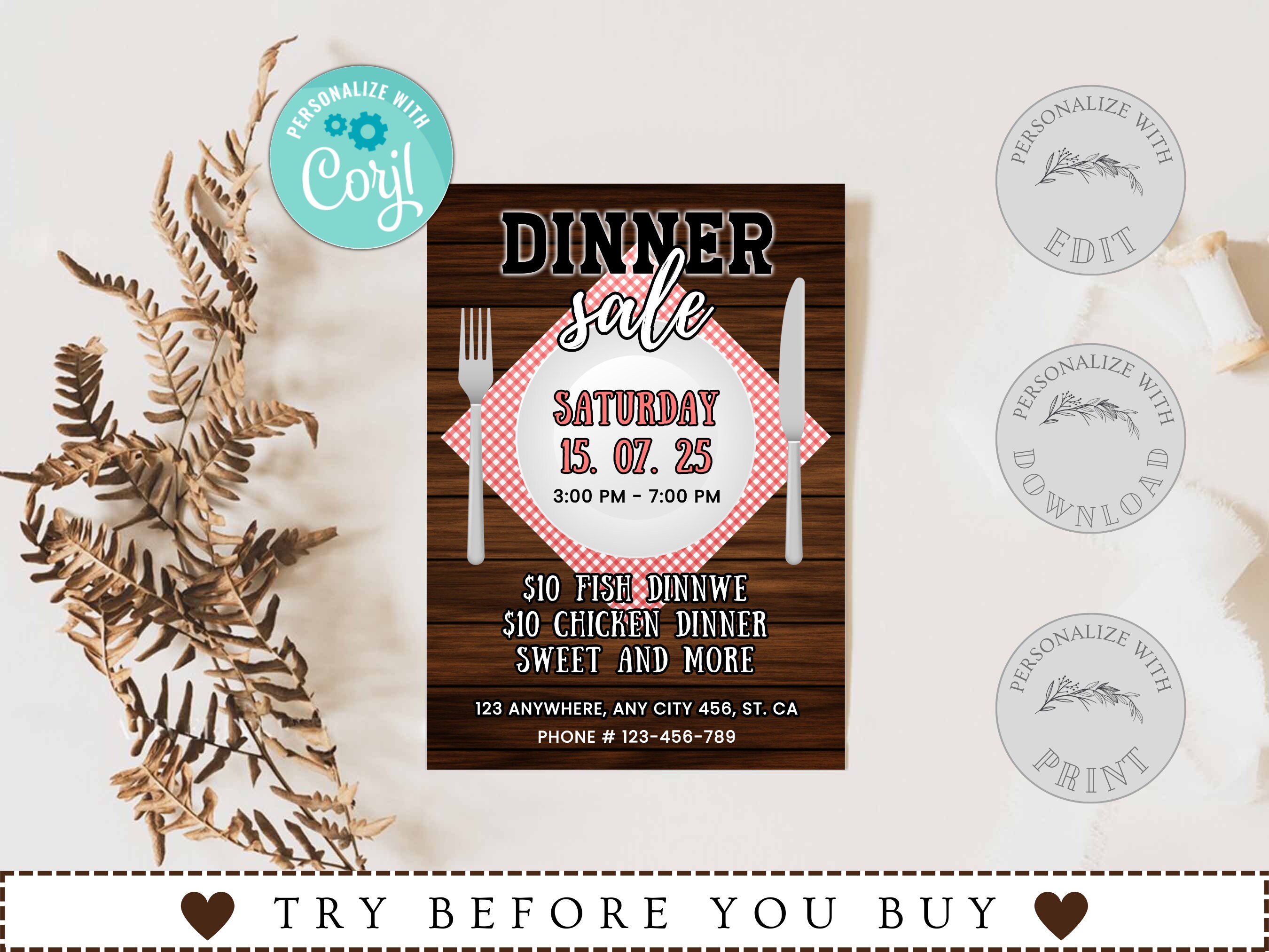 Dinner Sale Flyer, Editable Flyer Template, Food Sale, Dinner Sale ...