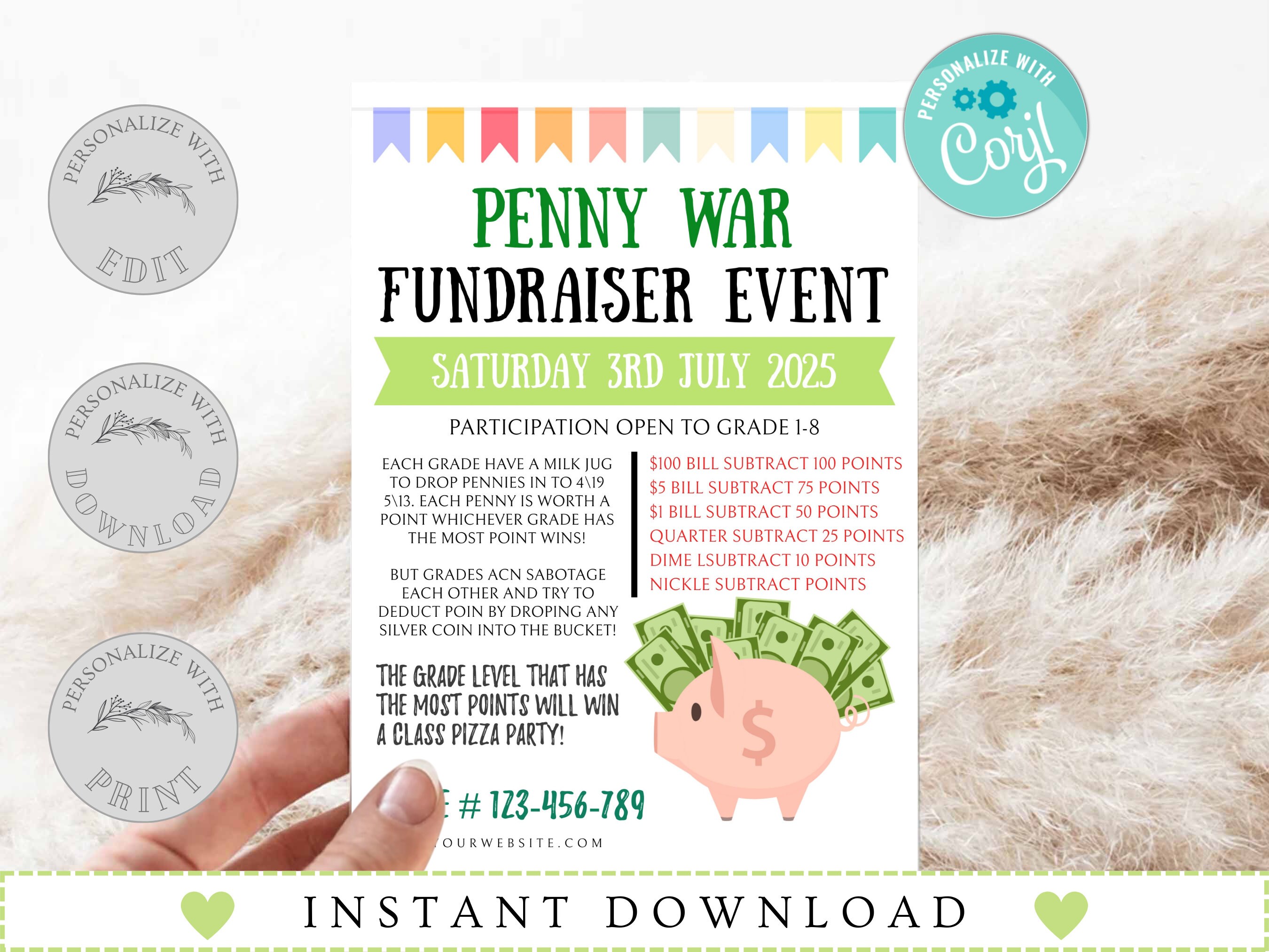 Penny War Fundraiser Flyer, Printable School Fundraiser Event ...