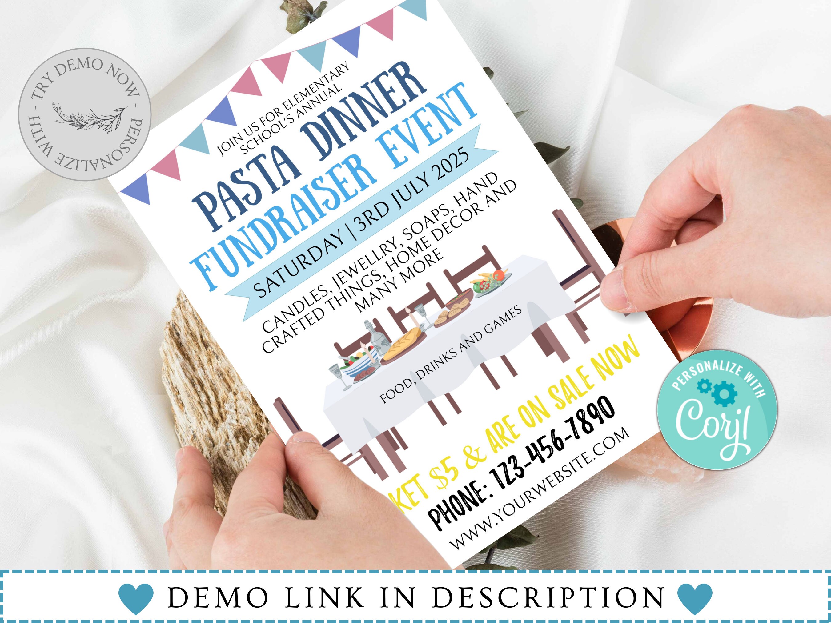 EDITABLE Pasta Dinner Fundraiser Flyer Template, EDITABLE Spaghetti ...