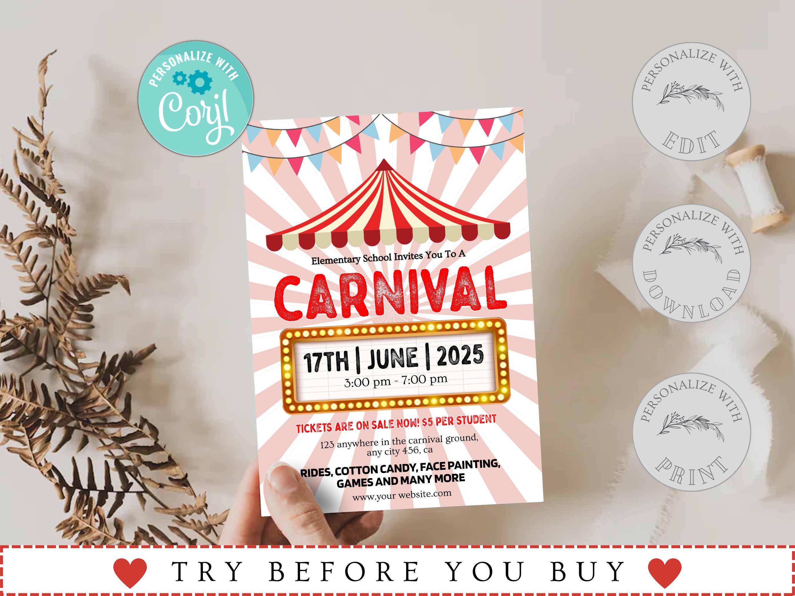 Editable Carnival Flyer Template, Fair Event, Digital Download ...