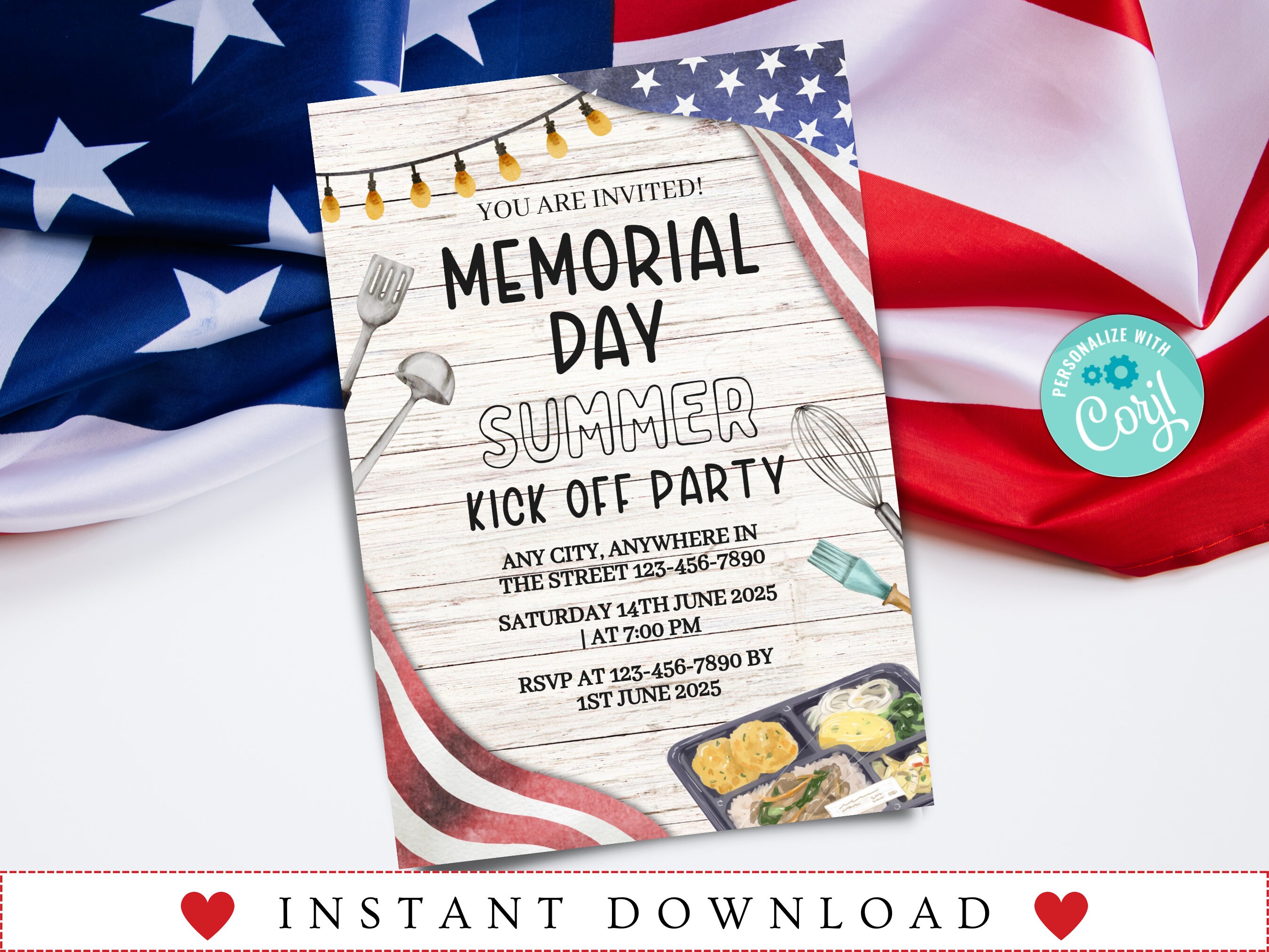 Memorial Day Party Invitation, Memorial Day Picnic Invite, Summer Kick ...
