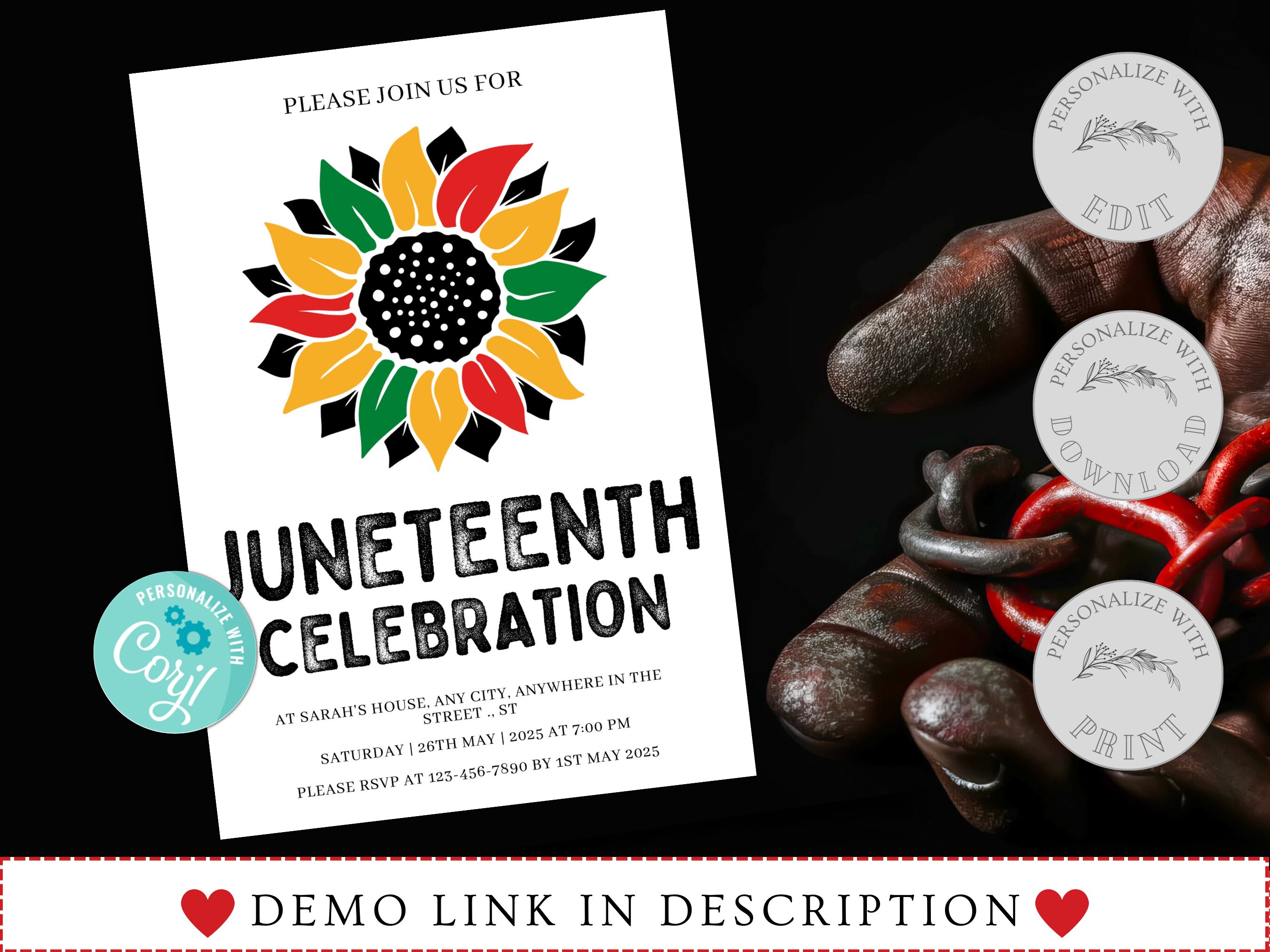 Juneteenth Celebration Digital Editable Template, Juneteenth Party ...