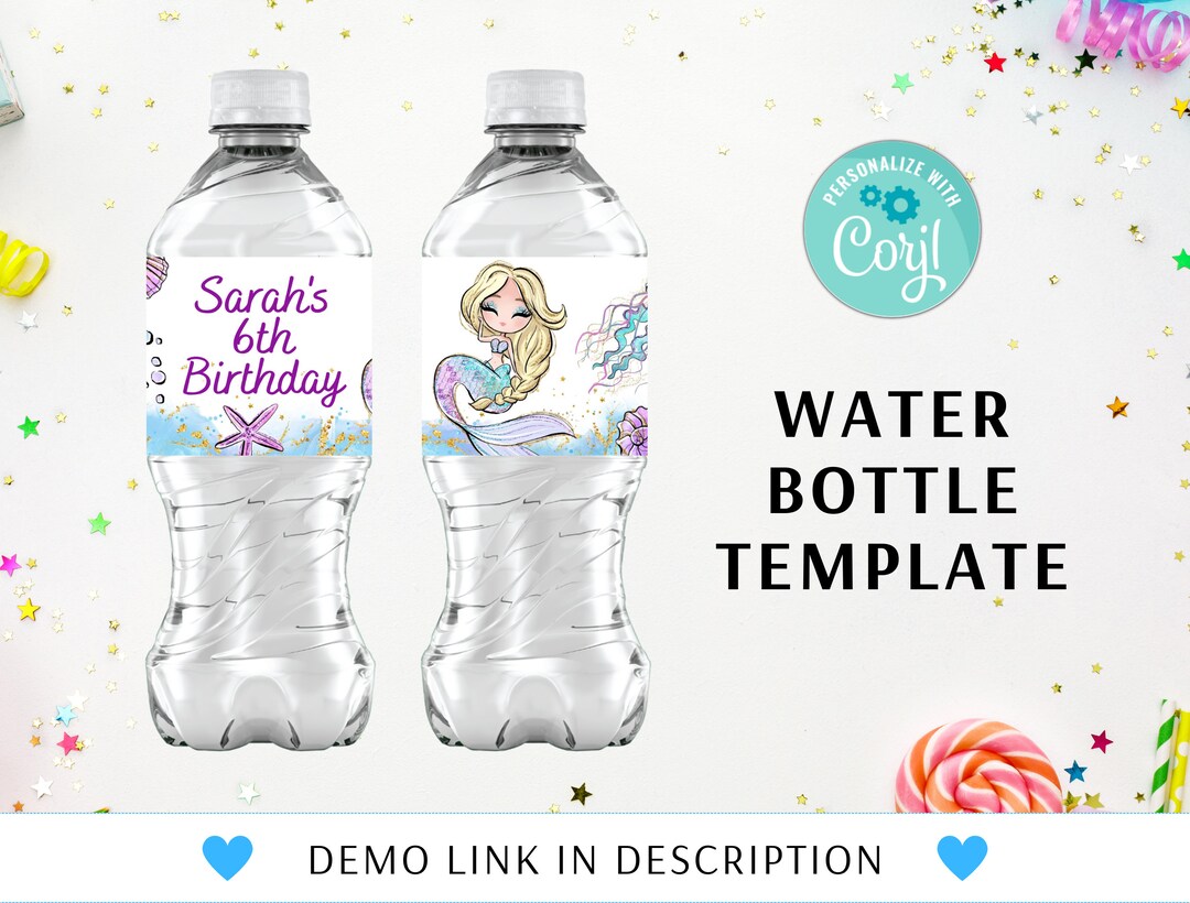 Editable Mermaid Birthday Water Bottle Label, Mermaids Bottle Label ...