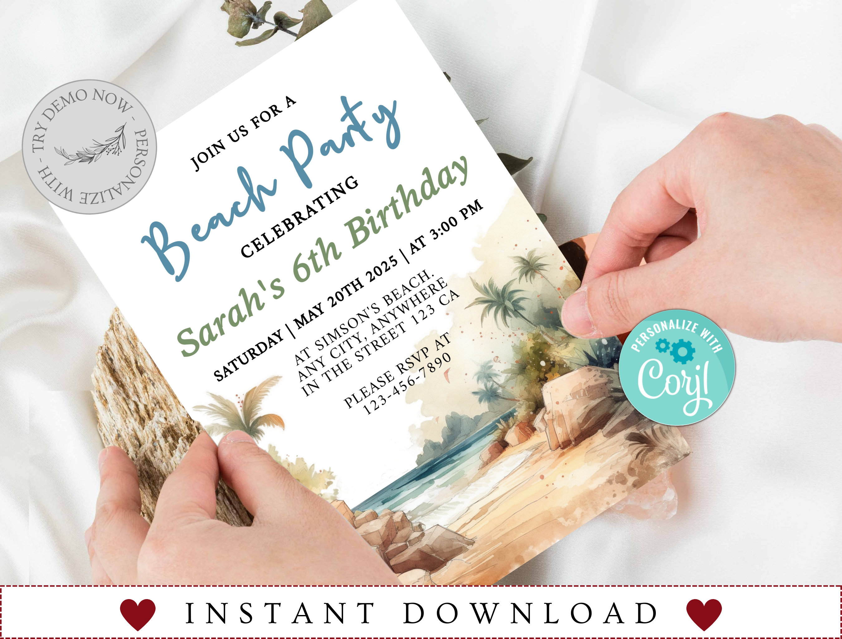 Girl Beach Party Birthday Invitation Beach Party Invitation. - Etsy