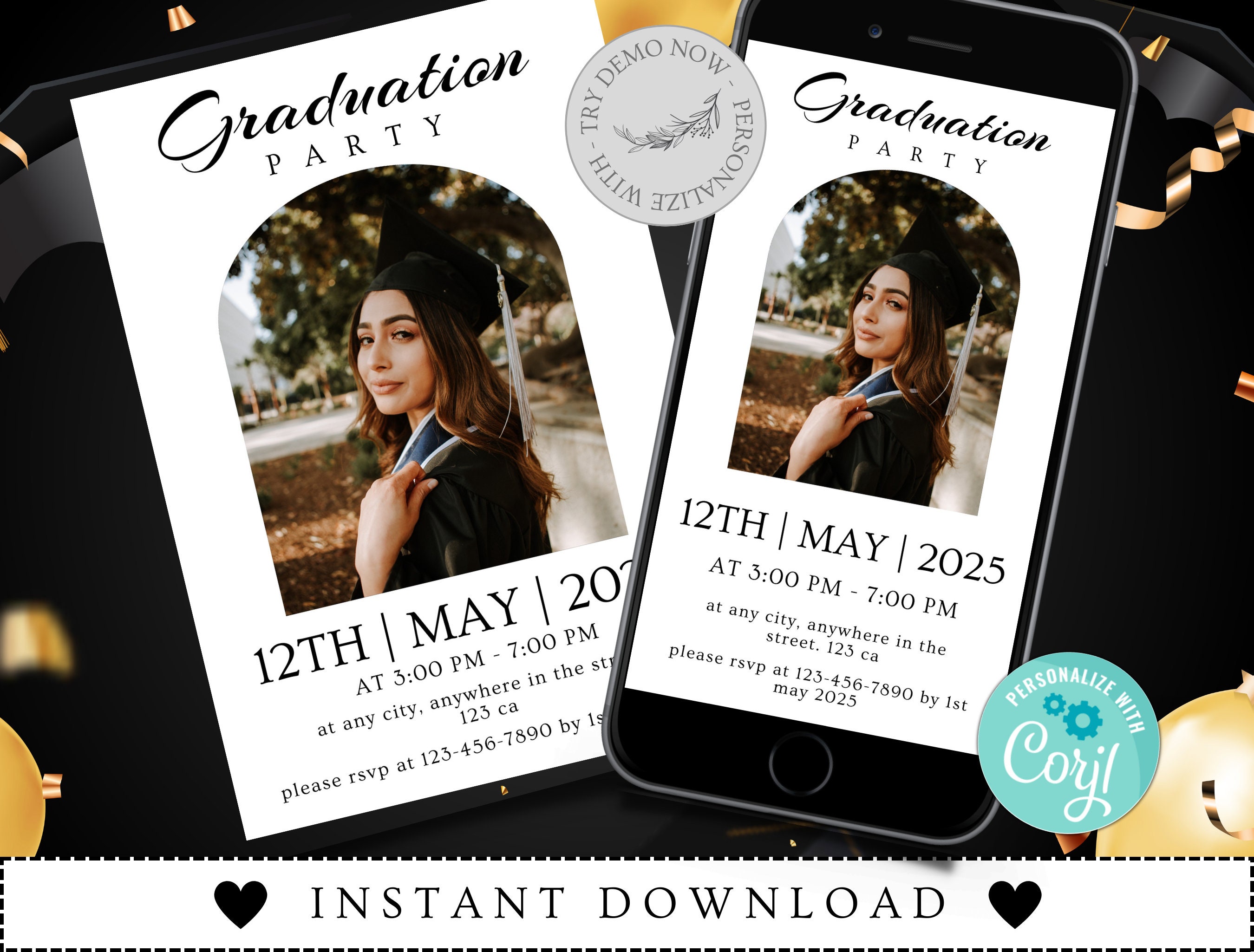 Editable Graduation Party Invitation Template With Photos for Instant ...