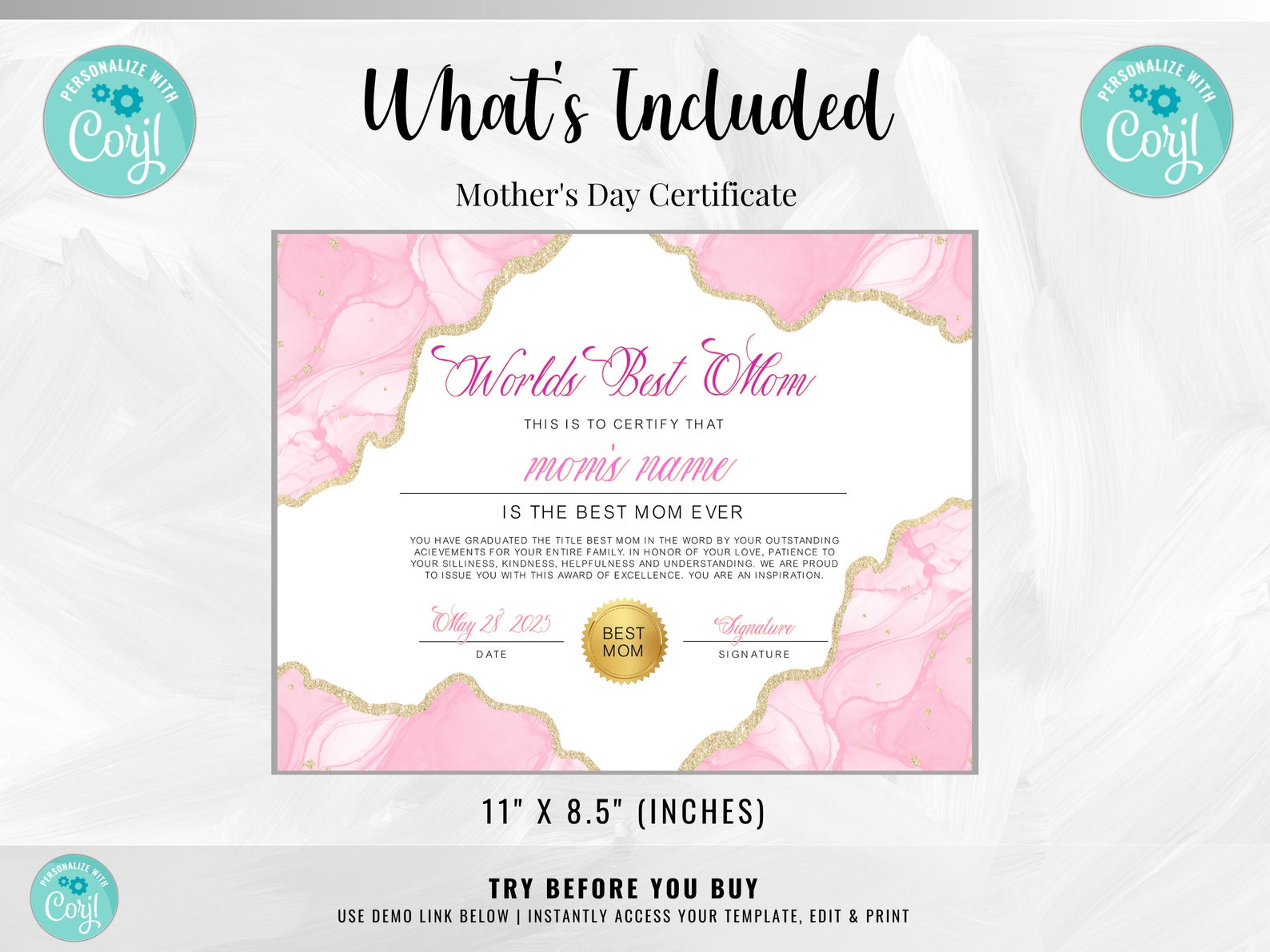 Best Mom Certificate Template, Mother's Day Certificate, Award for Best ...