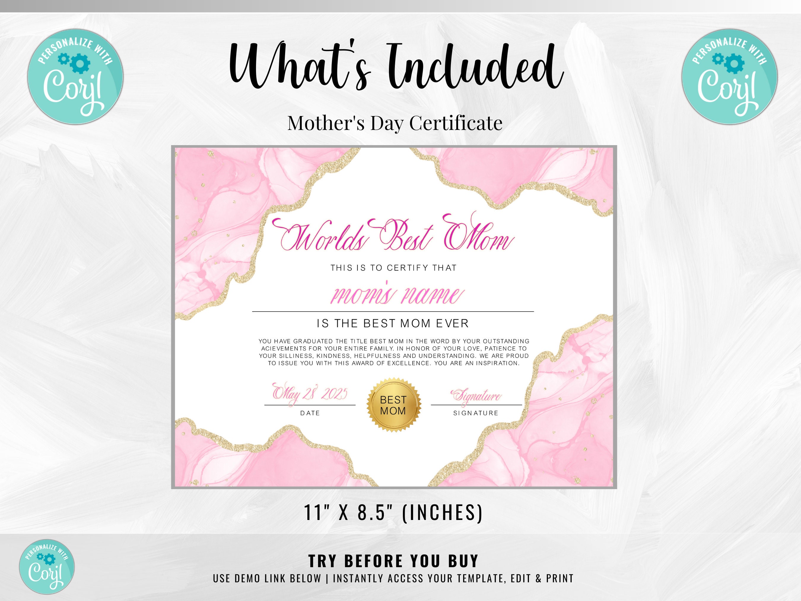 Best Mom Certificate Template, Mother's Day Certificate, Award for Best ...