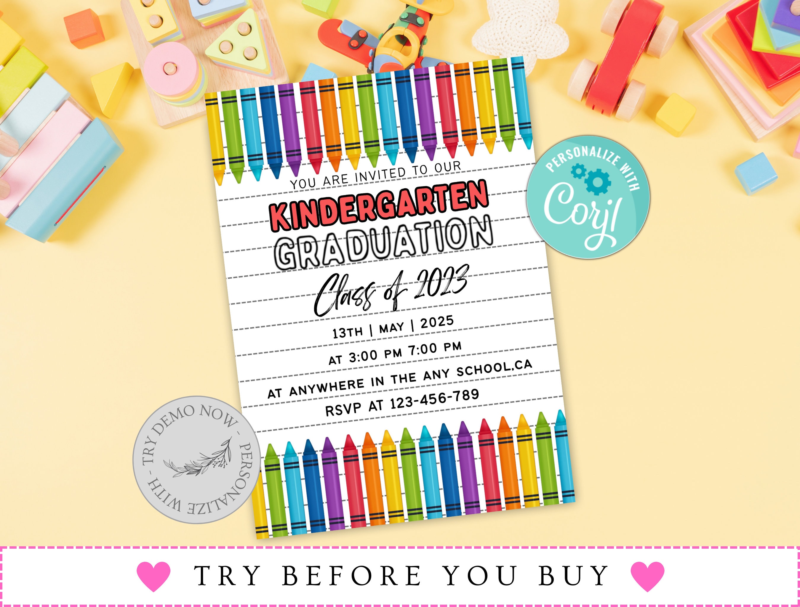 Kindergarten Graduation Invitation, Editable Kindergarten Graduation ...