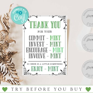 Thank You Mint Printable, Appreciation Mint Printable Tag, Editable ...