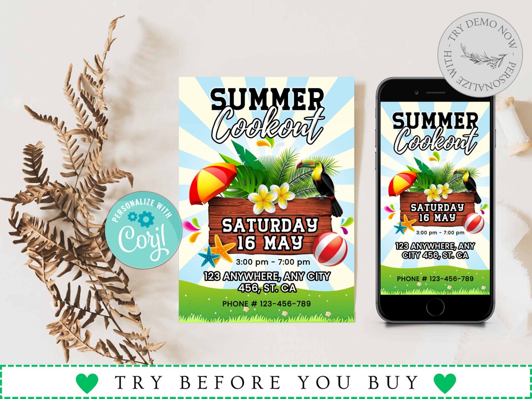 Summer Cookout Flyer Template, Summer Cookout Flyer Invitation, Summer ...