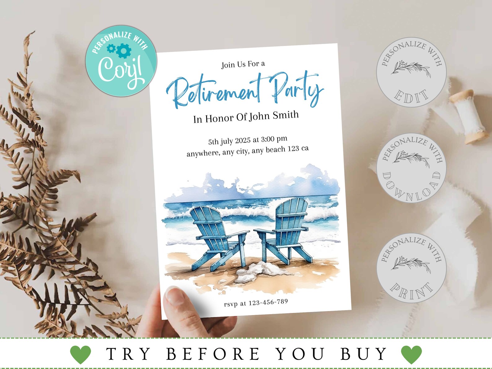 Retirement Beach Party Invitation Template, Beach Retirement Party ...