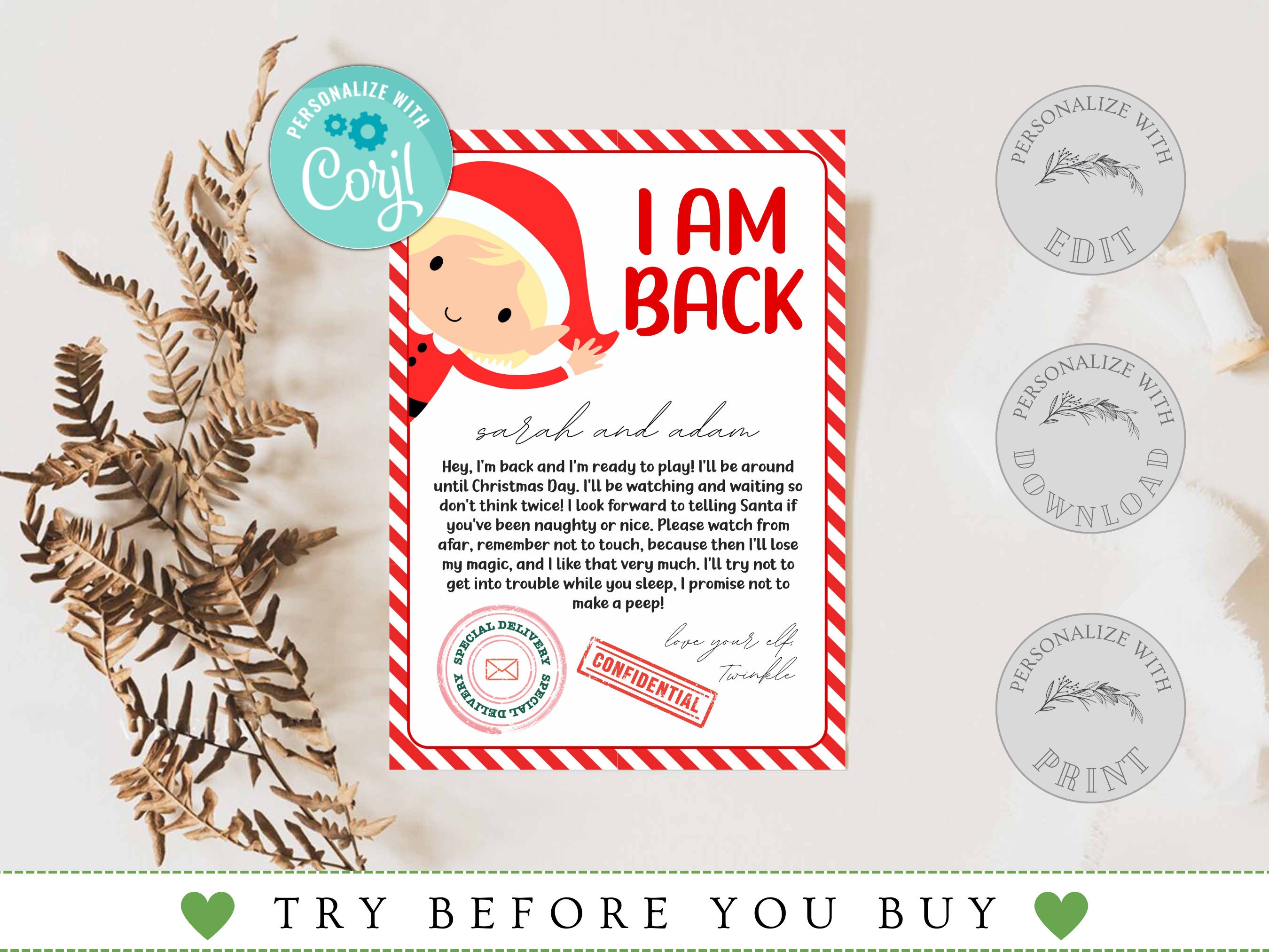 Elf I'm Back Letter From Elf, Elf Arrival Letter Boy and Girl Elf ...