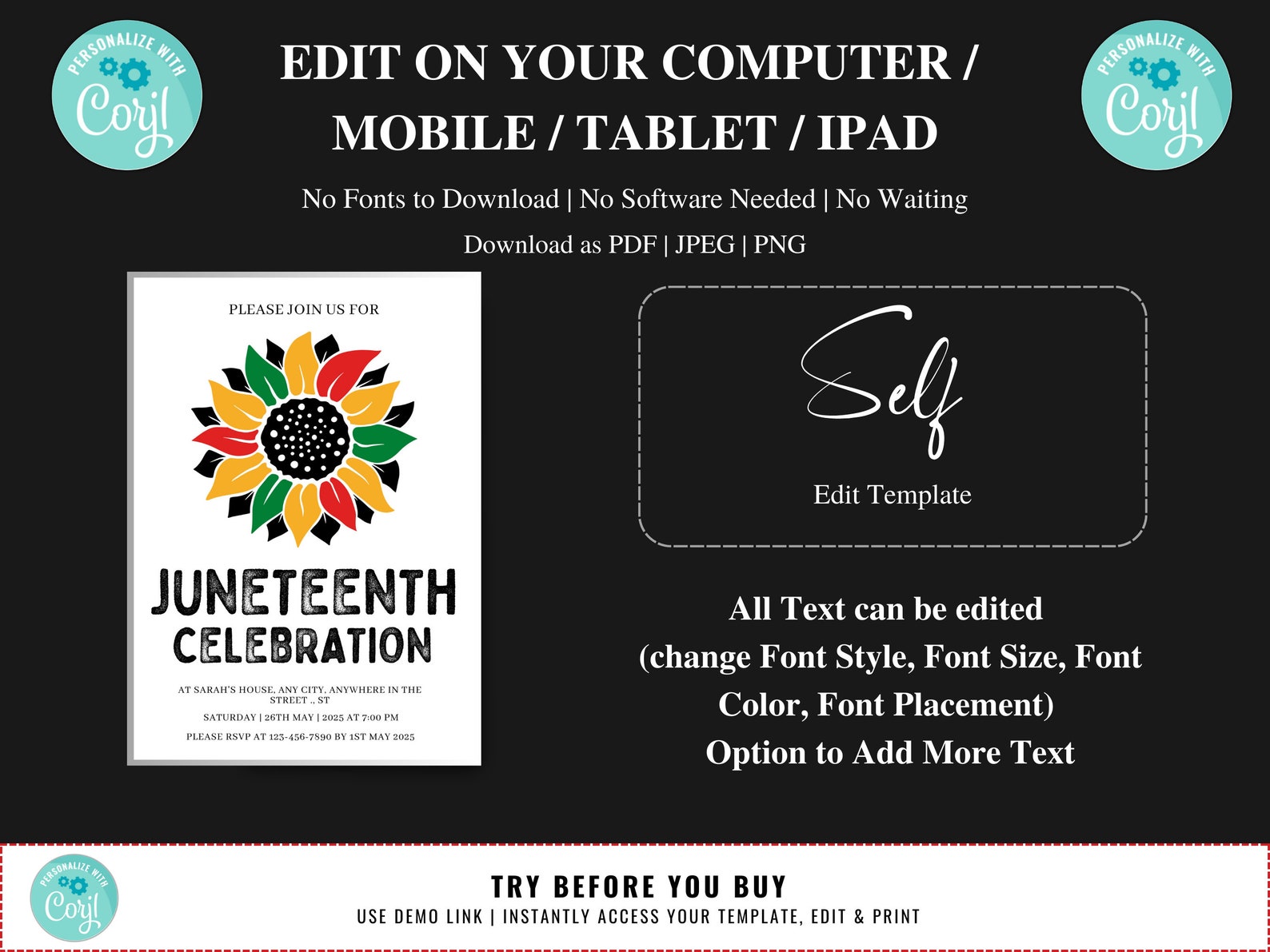 Juneteenth Celebration Digital Editable Template, Juneteenth Party ...