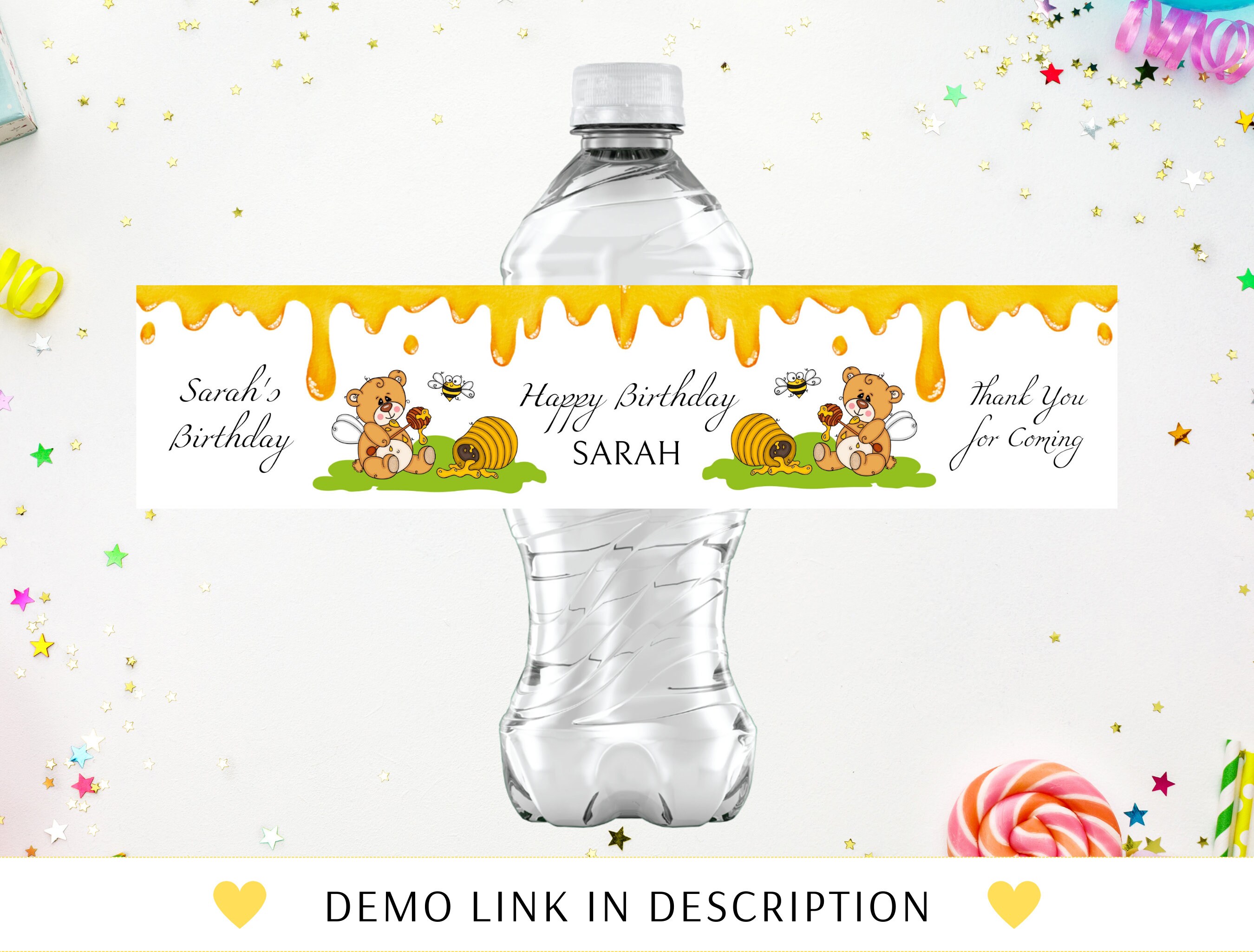 Editable Bee-day Water Bottle Label Template, Printable Kids Birthday ...