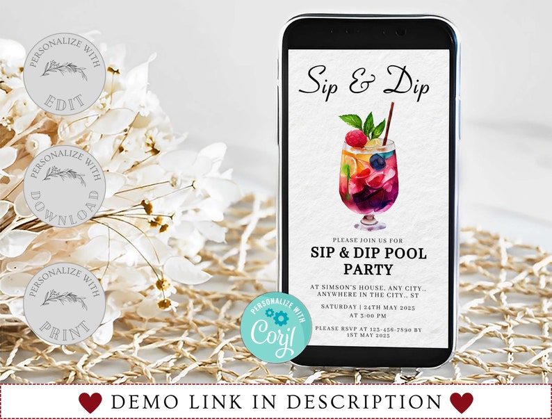 Pool Party Invitation, Pool Party, Summer Party Invitation, Sip and Dip ...
