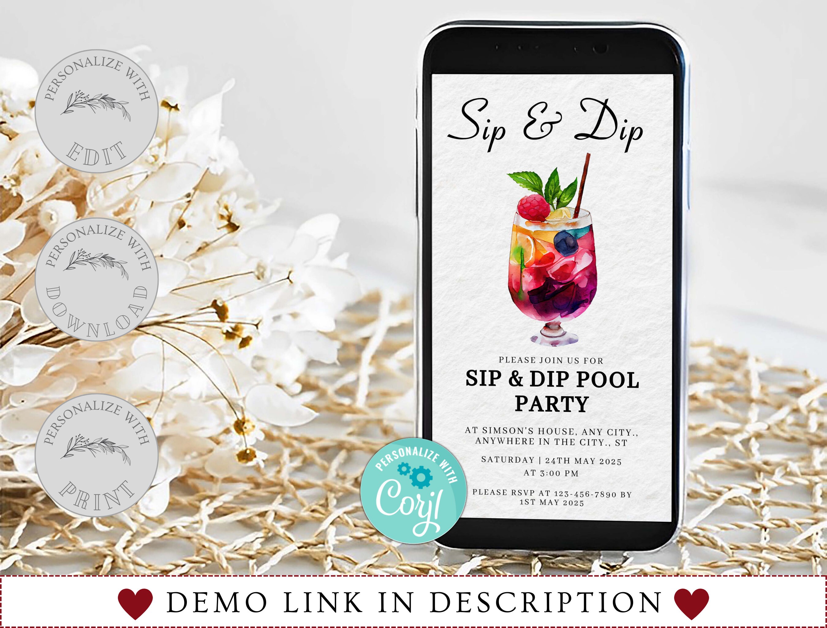 Pool Party Invitation, Pool Party, Summer Party Invitation, Sip and Dip Pool Party, Summer ...