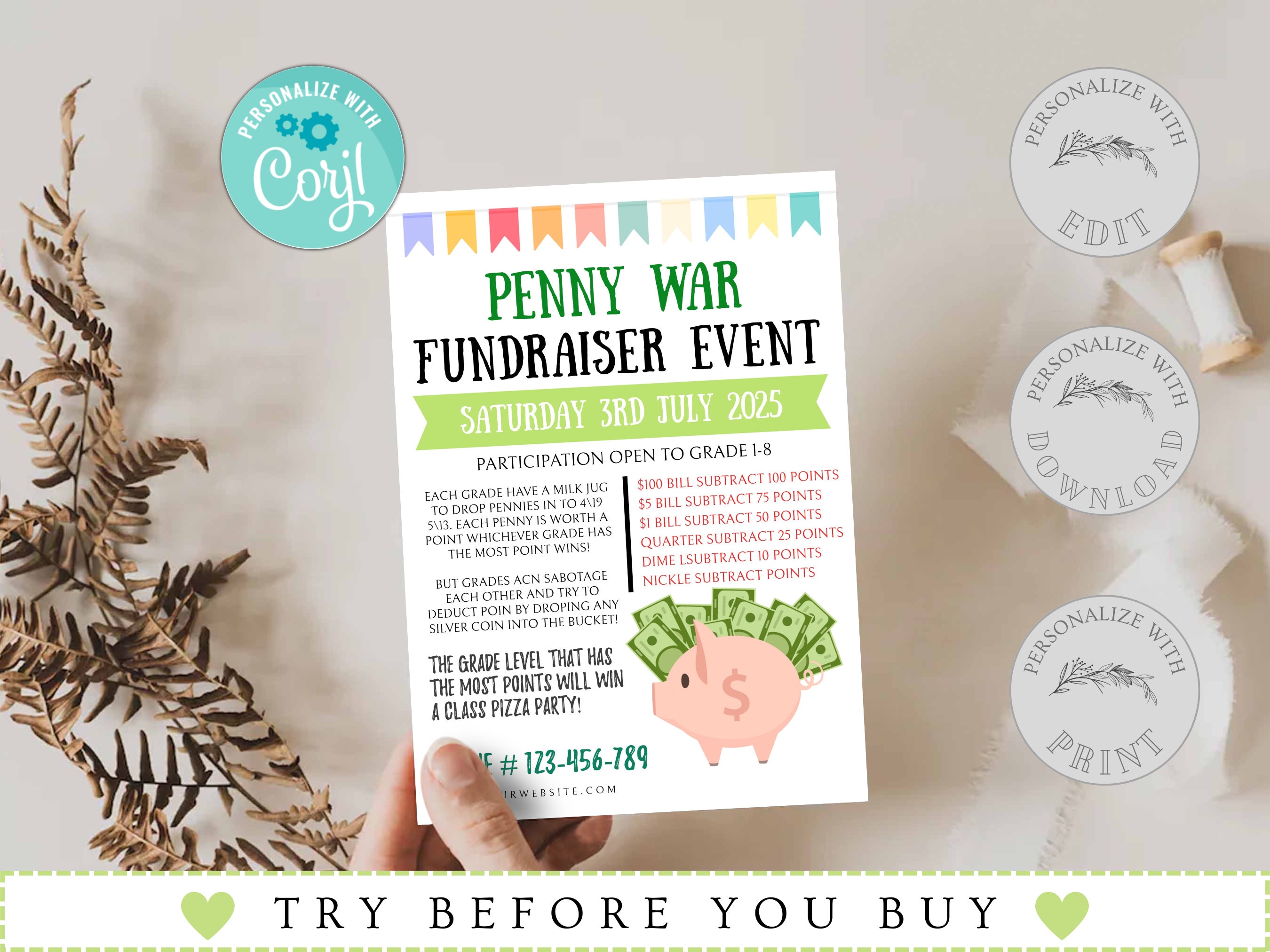 Penny War Fundraiser Flyer, Printable School Fundraiser Event ...
