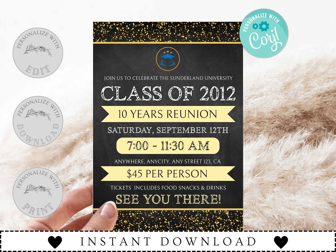 Editable and Printable College or High School Reunion Invitation Flyer ...