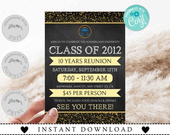 Editable and Printable College or High School Reunion Invitation Flyer ...