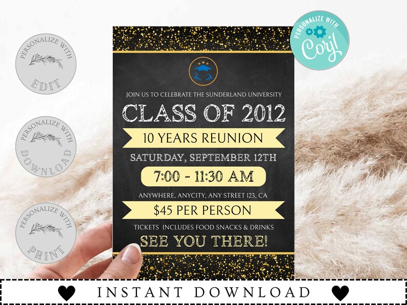 Editable and Printable College or High School Reunion Invitation Flyer ...