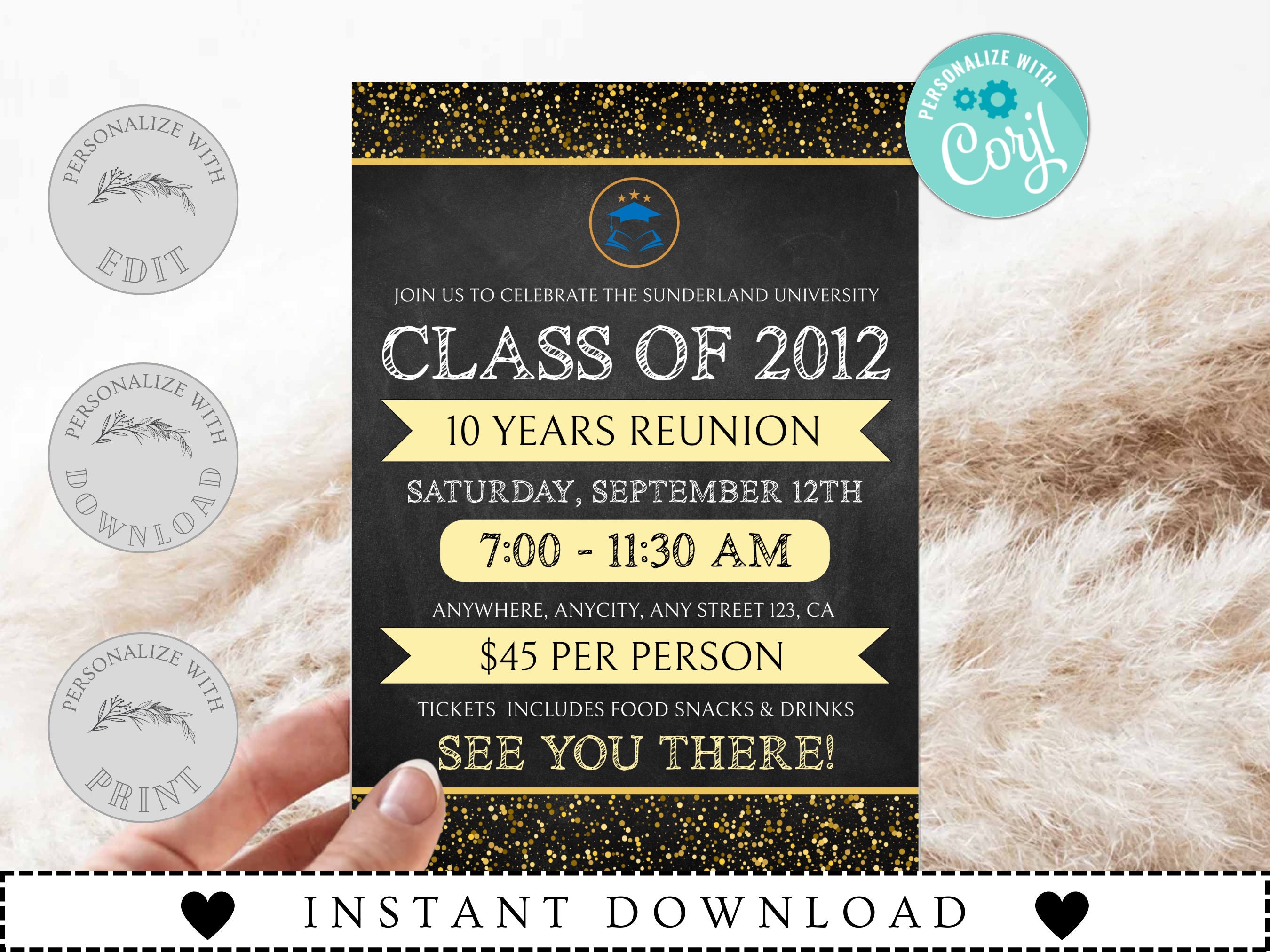 Editable and Printable College or High School Reunion Invitation Flyer ...