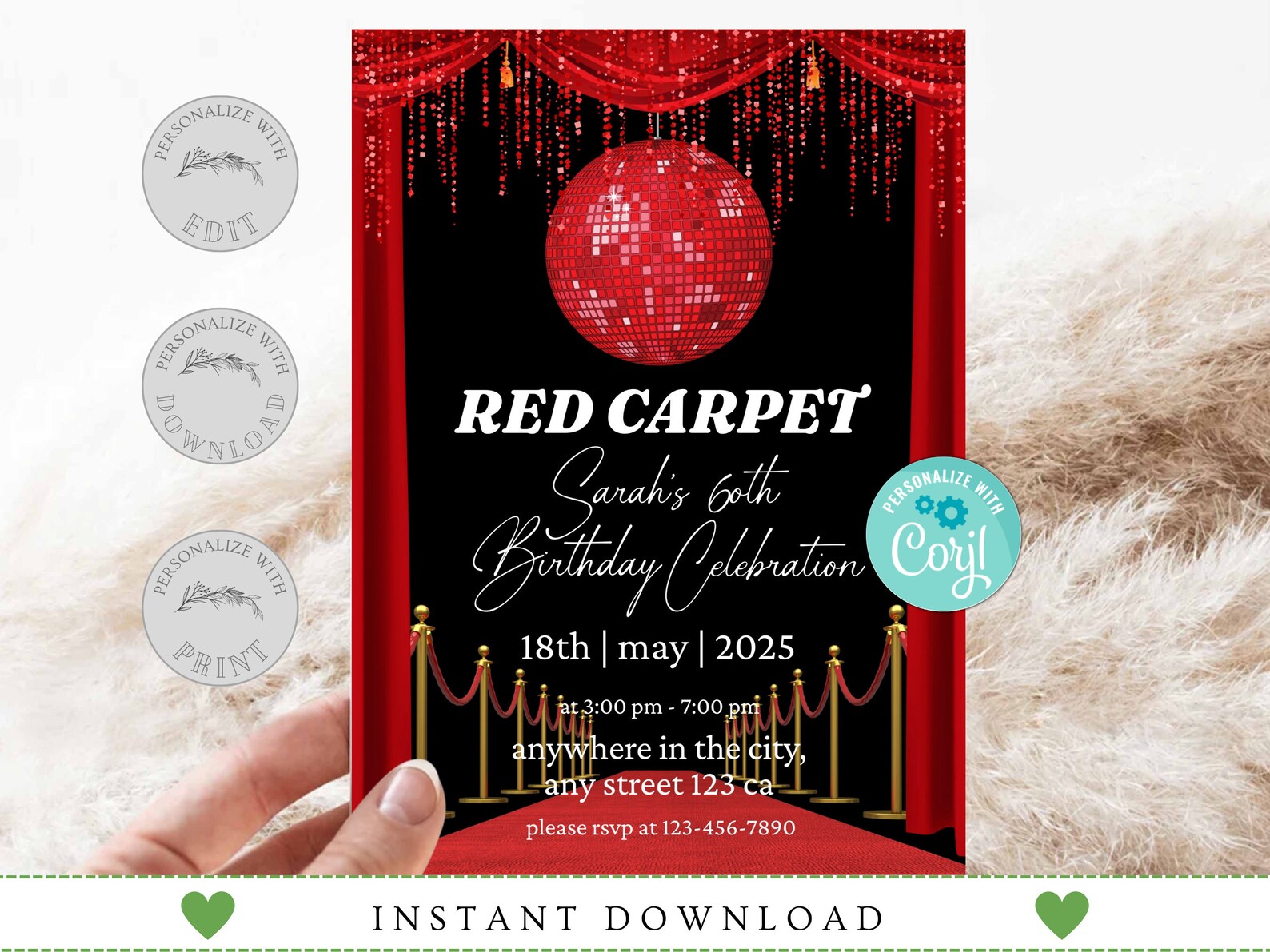 Editable Red Carpet Birthday Invitation, Hollywood Movie Party Invite ...