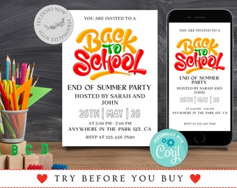 Editable End of Summer Party Invitation, Back to School Party ...