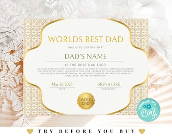 World's Best Dad Certificate Award, Printable Editable Best Dad Award ...