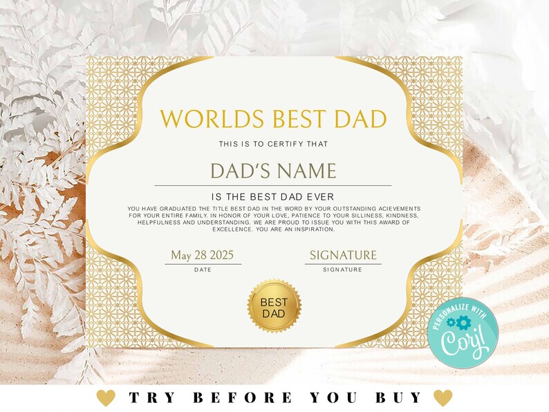 World's Best Dad Certificate Award Best Dad Ever - Etsy